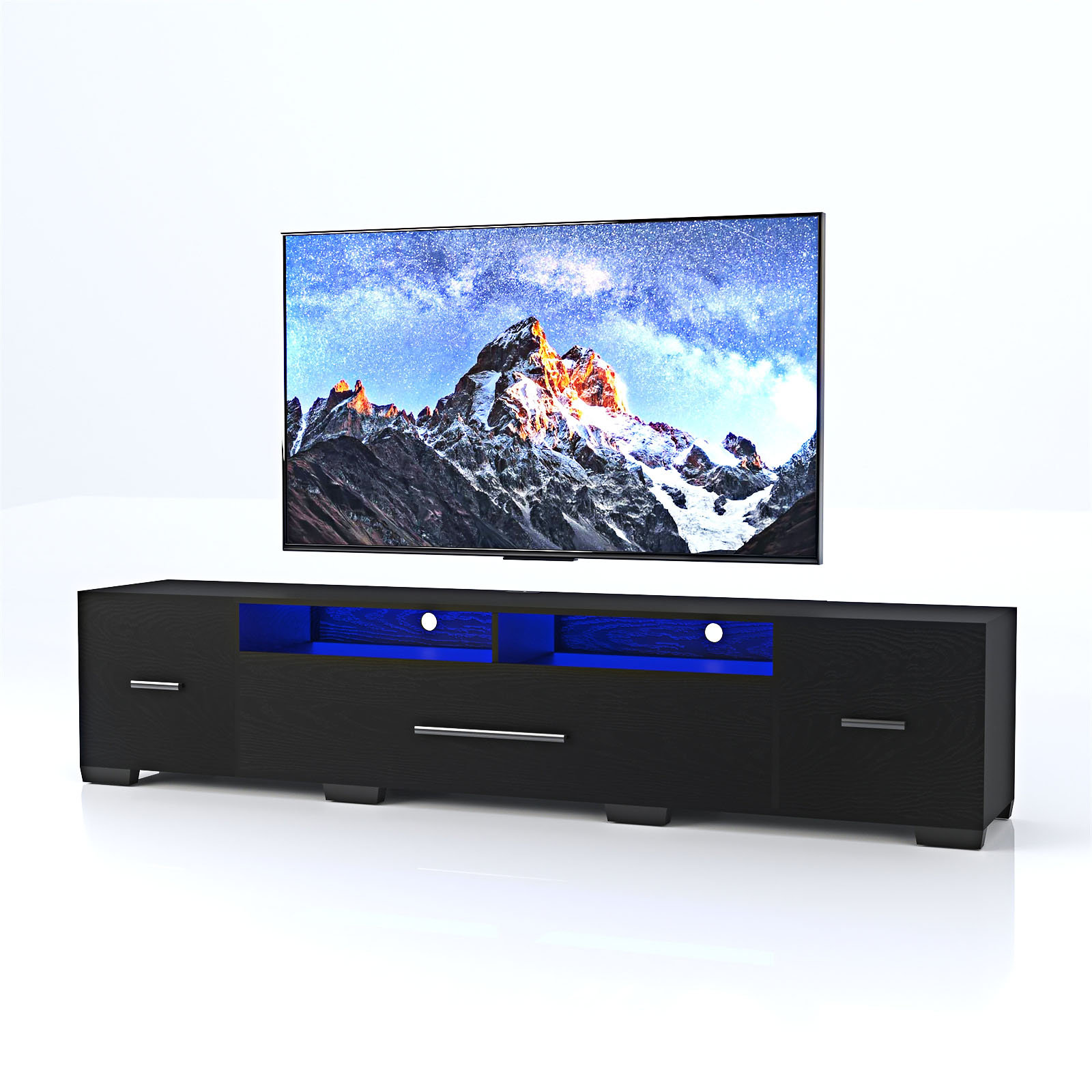 Ivy Bronx Modern LED TV Console with Storage Cabinets and Power Cord ...