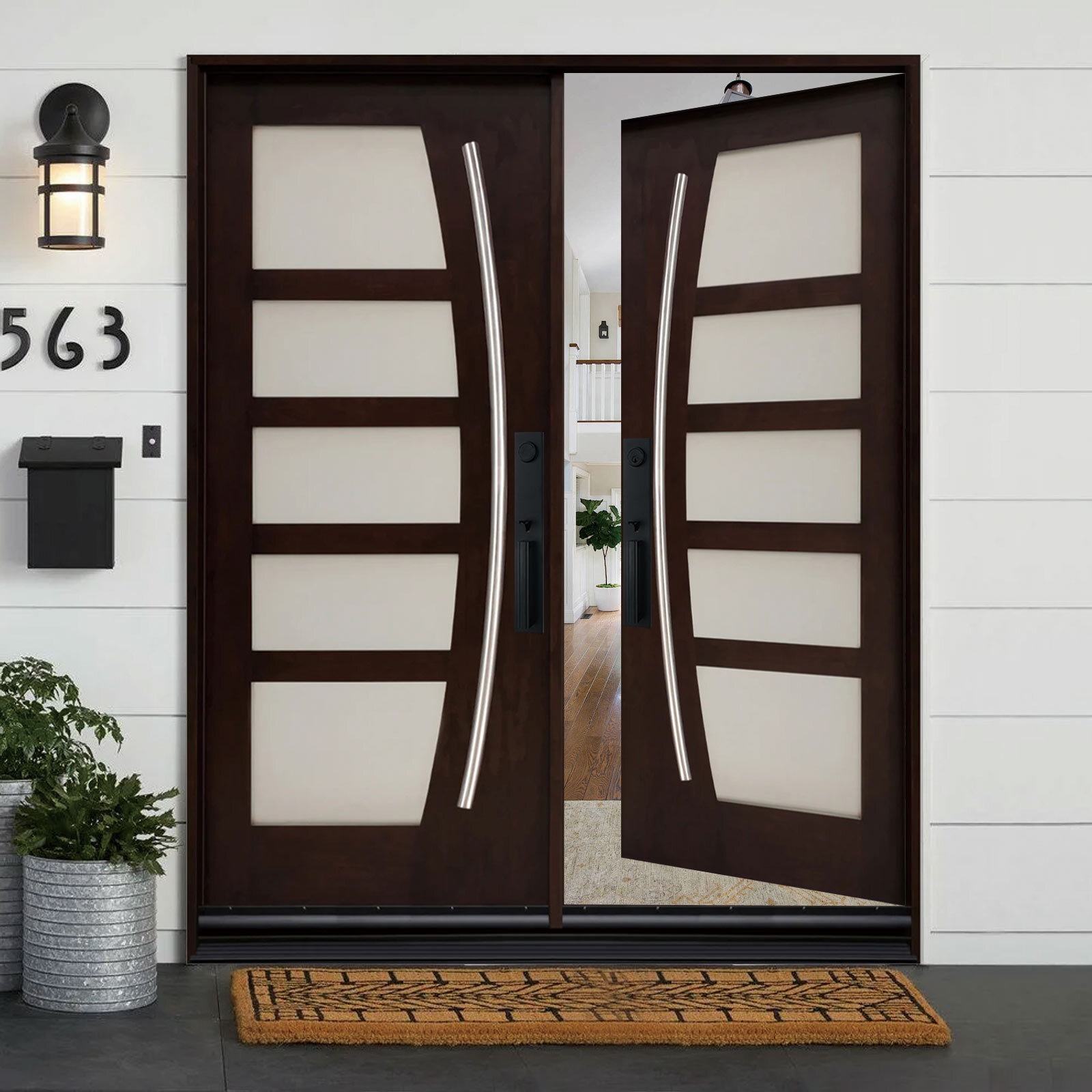 NEWBANG BGW Doors M1012 Modern Door For Entry Crafted Mahogany In Dark ...