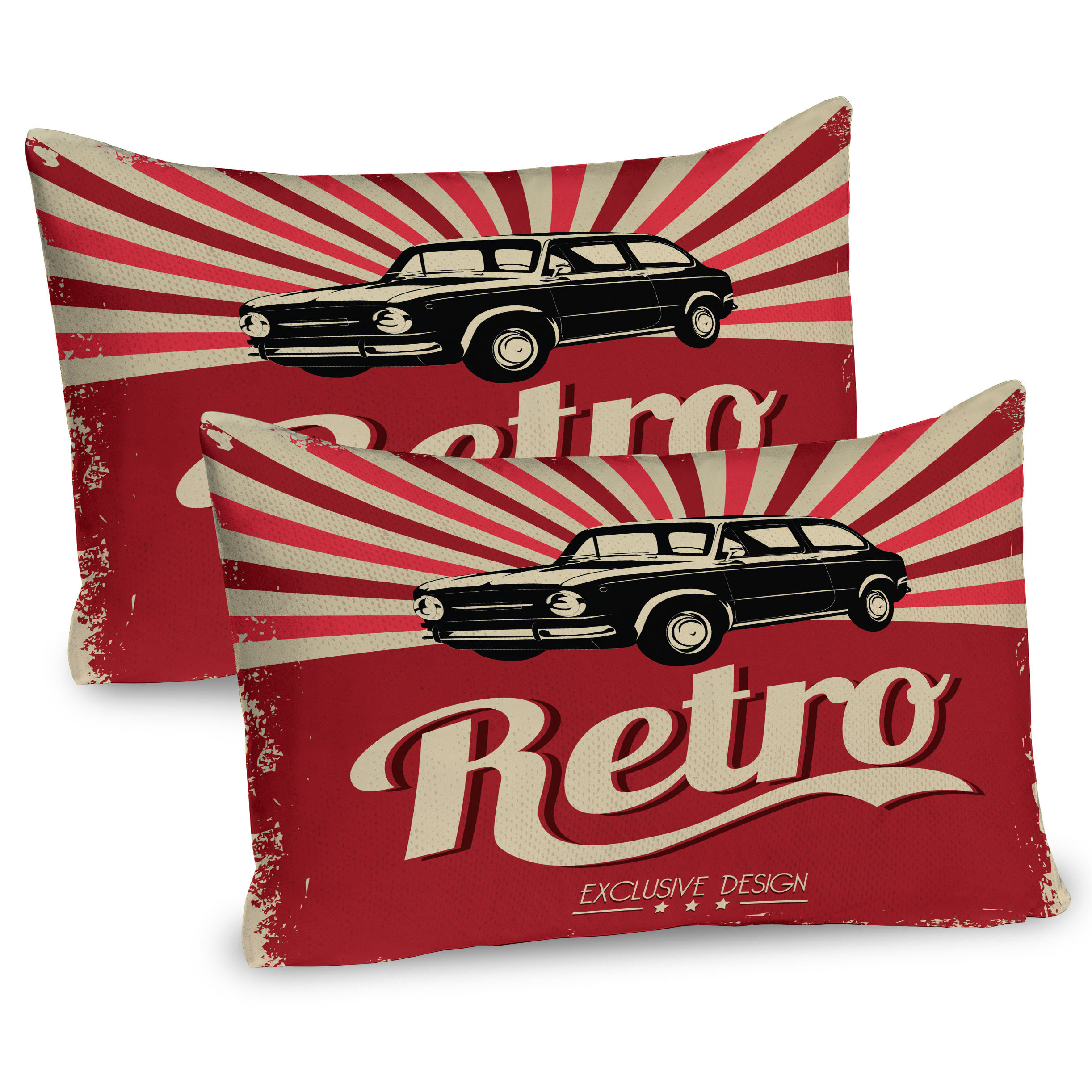 Ambesonne Cars Pillow Sham 2 Pack Retro Poster Style Vehicle Beige Ruby ...