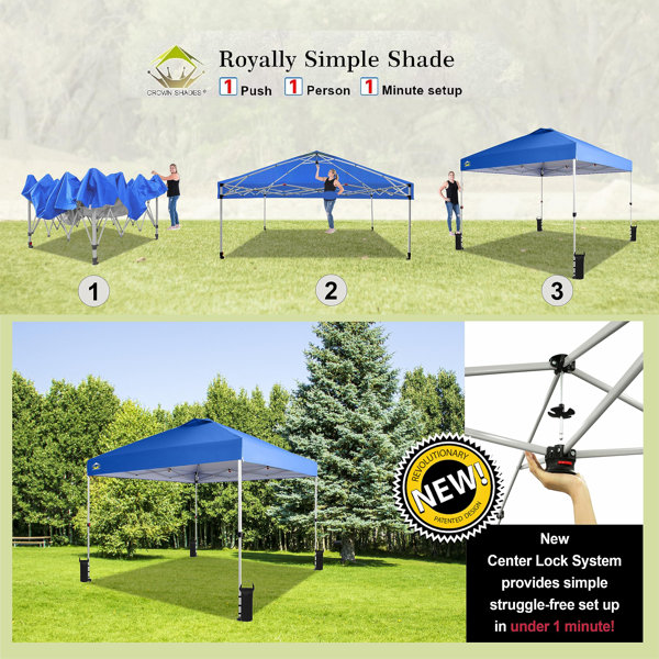 CROWN SHADES Pop Up Canopy Tent, 1 Push Center Lock, UV Protection, and ...