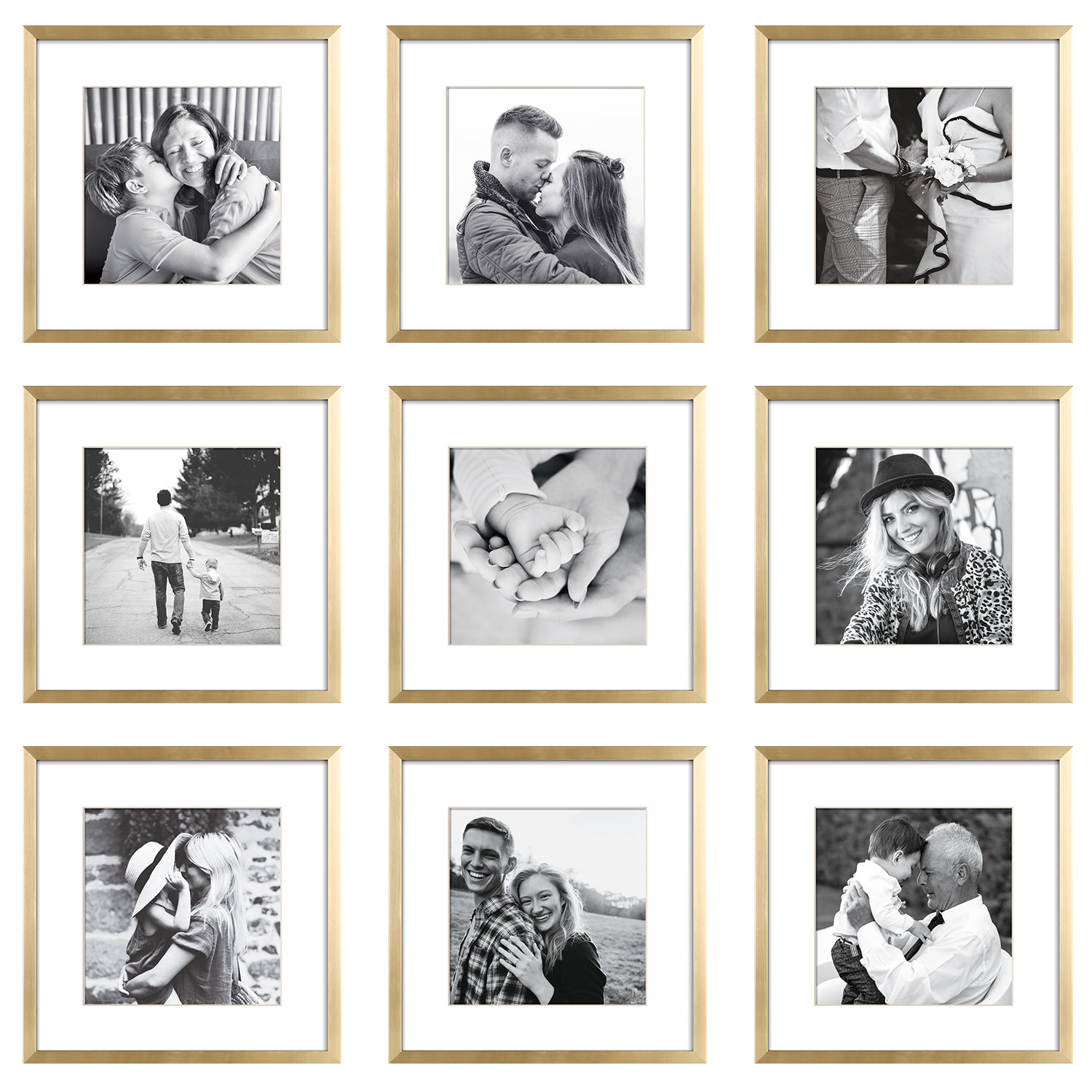 Mercer41 Xylee 12x12 Square Matted Gold Gallery Wall Frame Set-Set of 9 ...