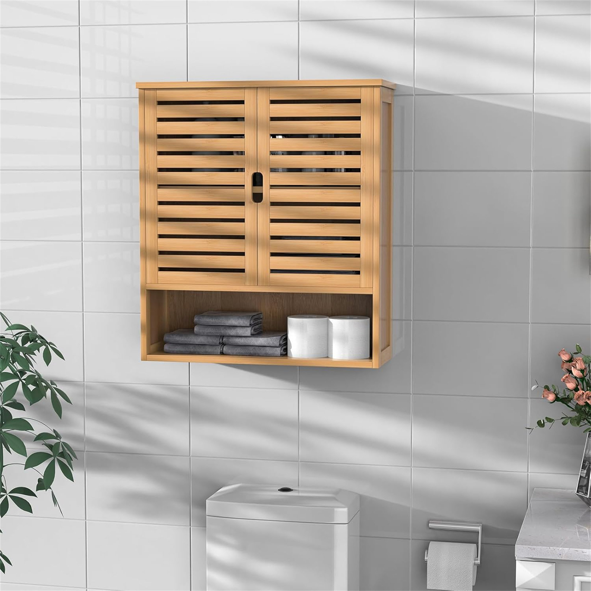 Red Barrel Studio® Bamboo Bathroom Wall Cabinet With 2 Doors For Over ...
