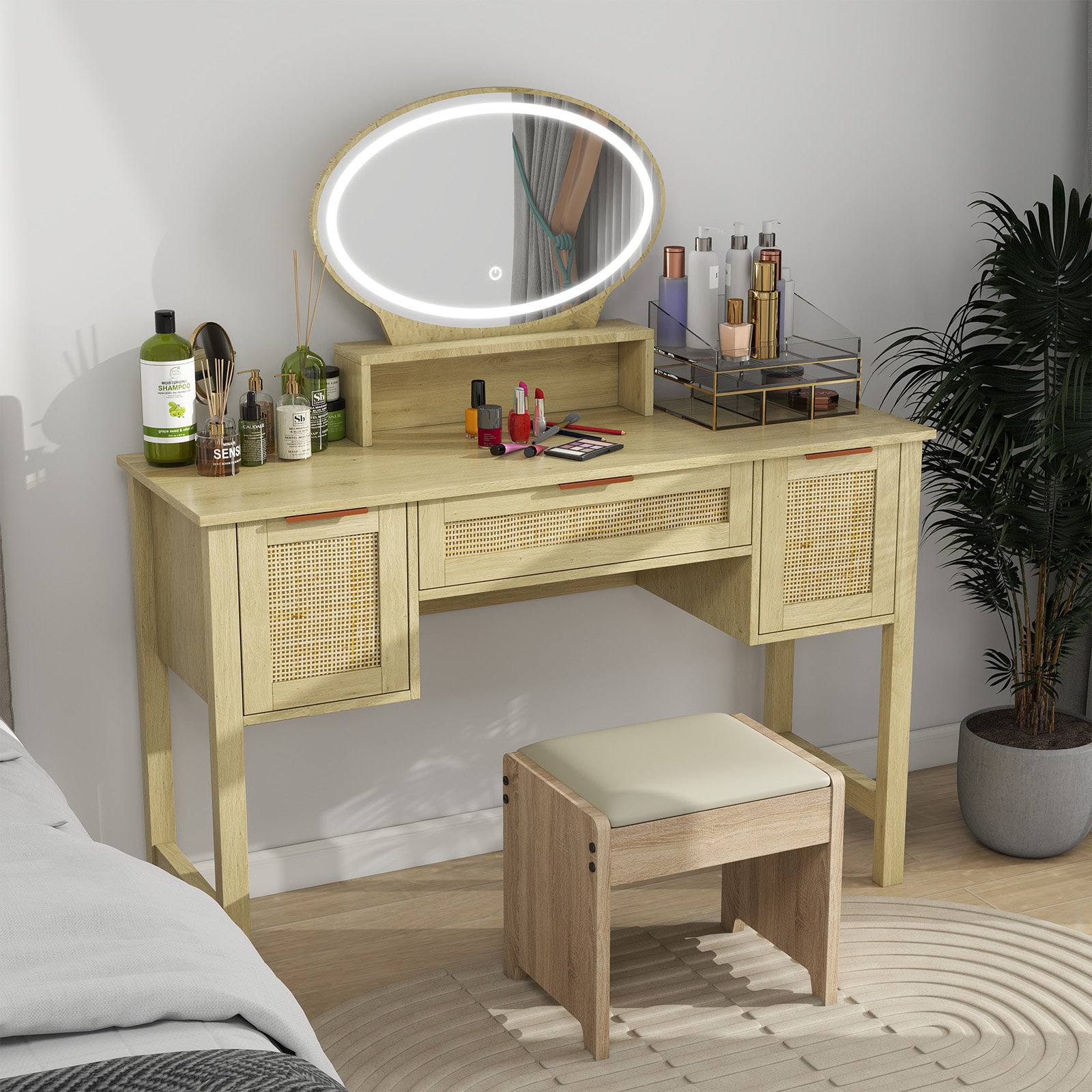 Bay Isle Home™ Rattan Vanity Desk With Lighted Mirror - Wayfair Canada
