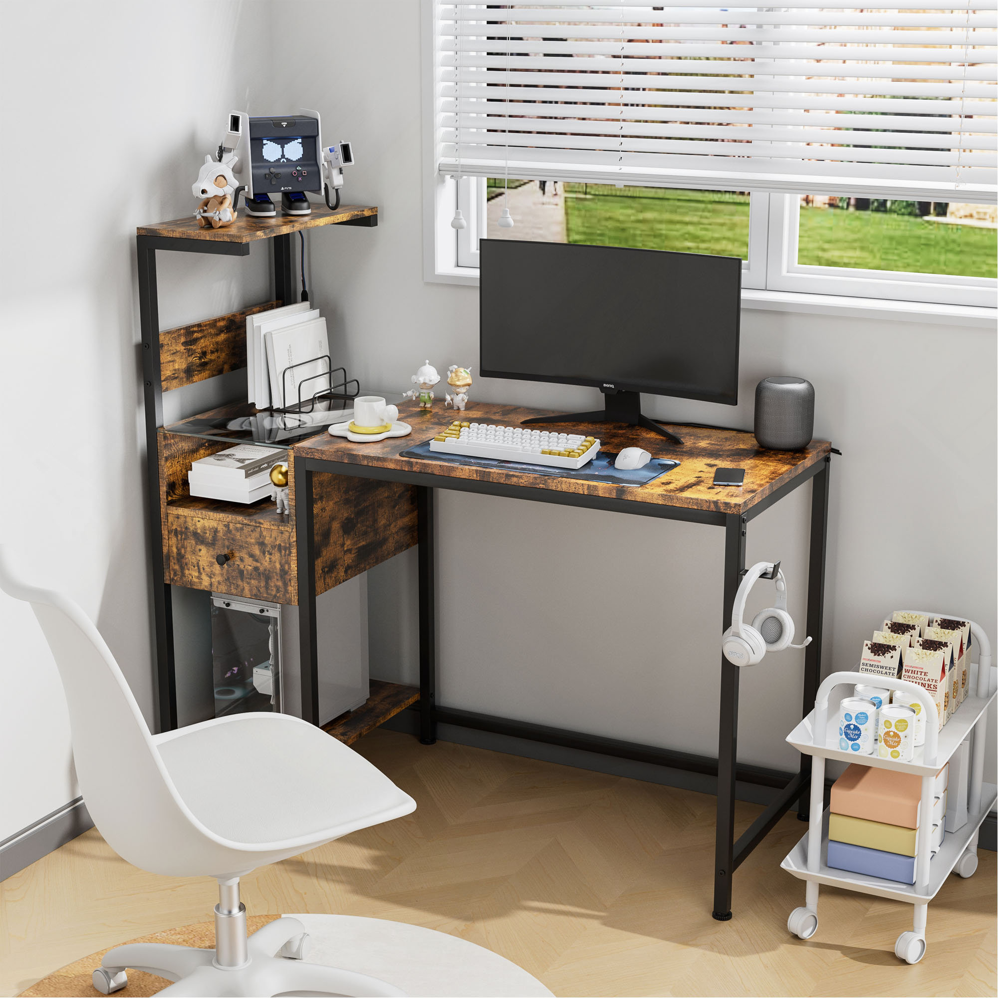 Inbox Zero Computer Desk With Power Outlet & Storage Shelves, Study ...