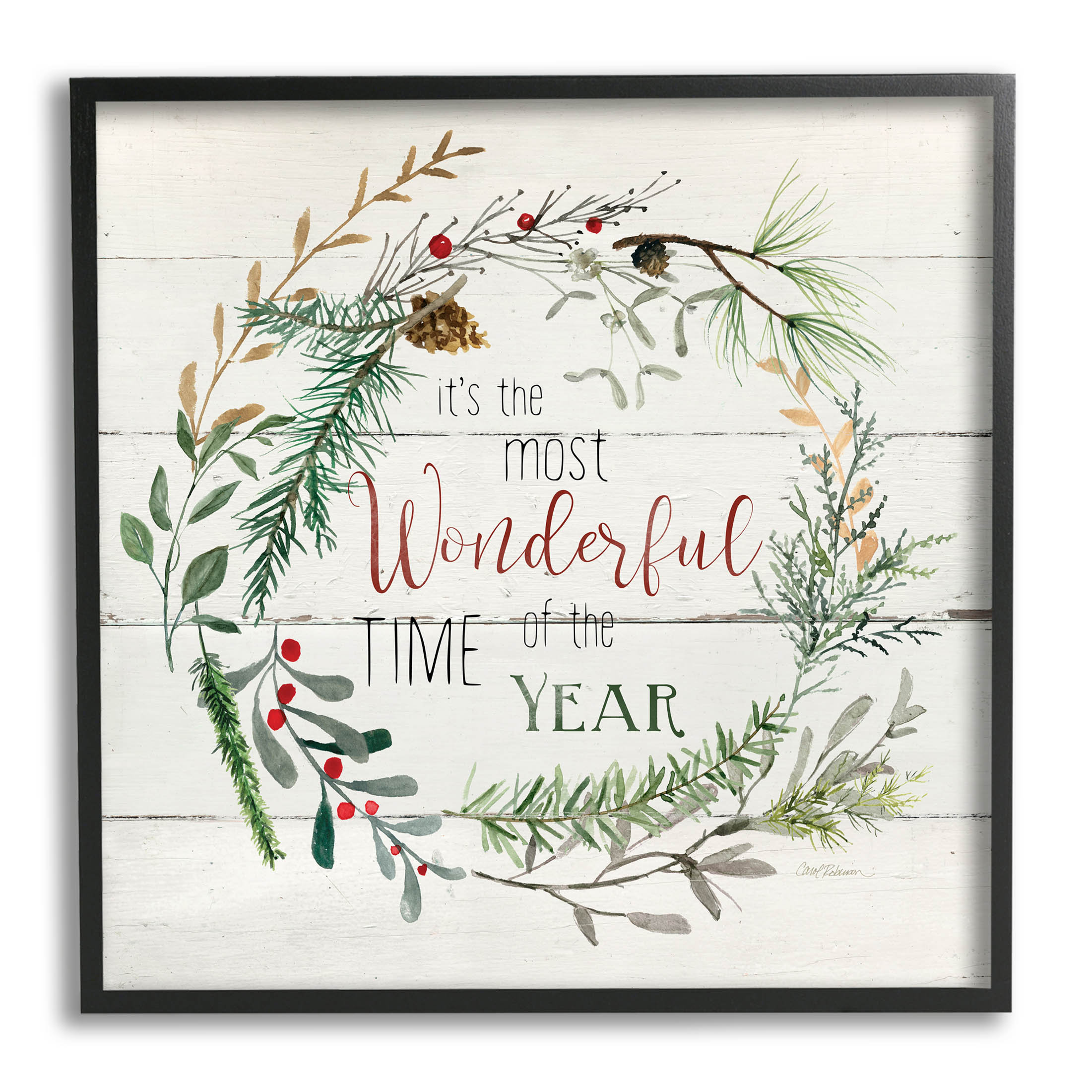 Stupell Industries Most Wonderful Time Of Year Wreath Giclee Art By ...