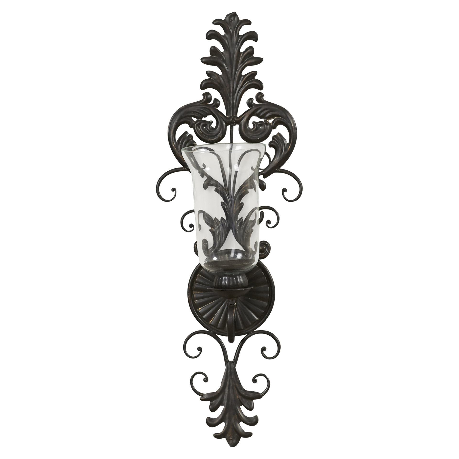 Astoria Grand Bronze Glass Wall Sconce with Scroll Designs 10" x 7" x ...