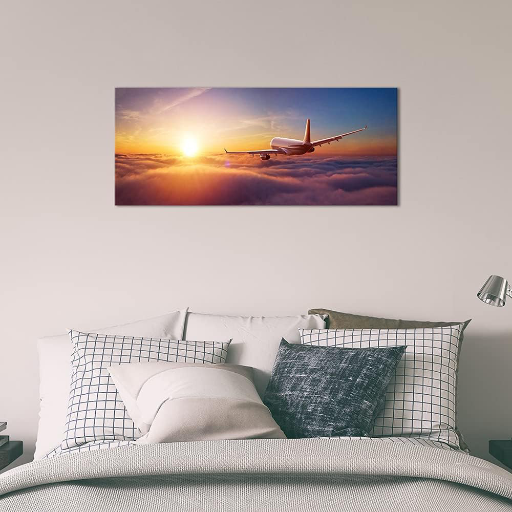 Latitude Run® Airplane Wall Art Canvas Aircraft At Sunset Picture ...