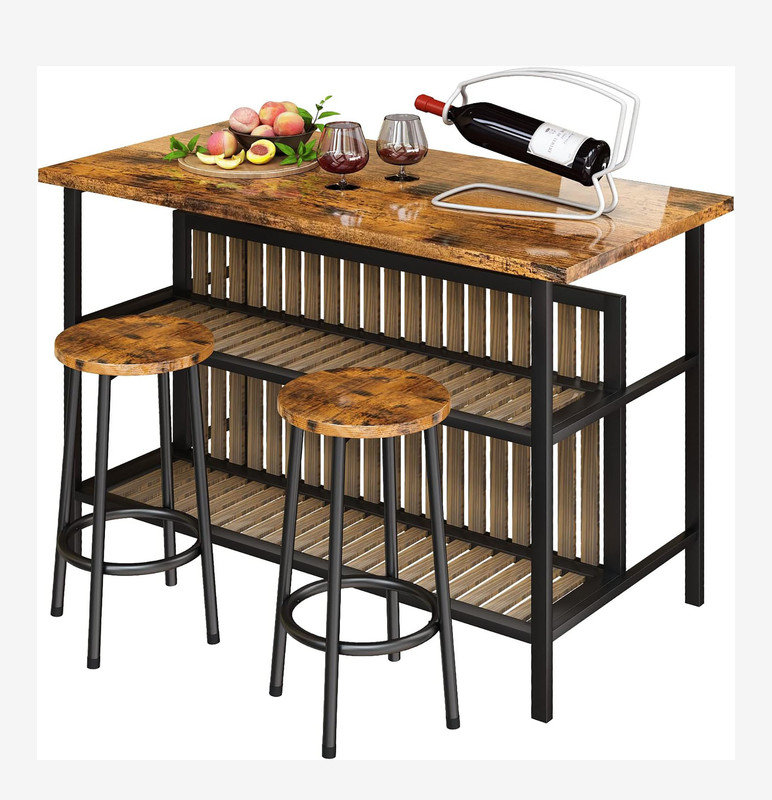 17 Stories Kitchen Island Table with Seating and Storage, 3 Piece Bar ...