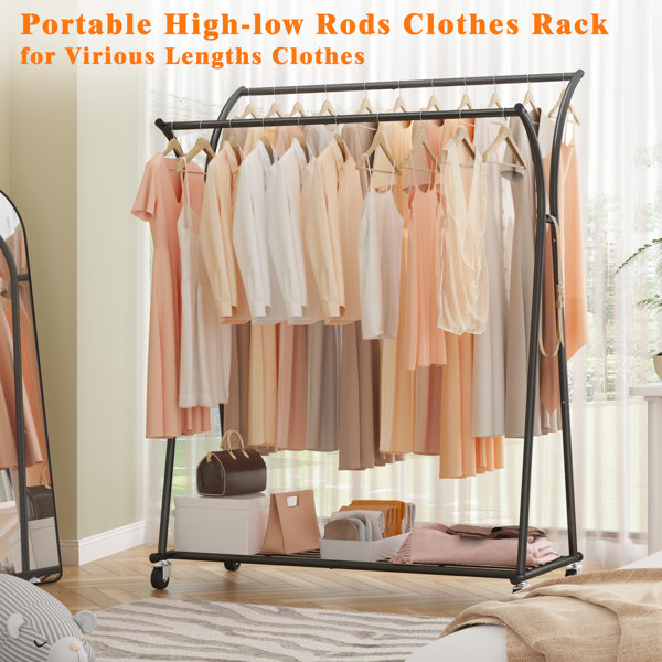 Rebrilliant Madelein Rolling Clothes Racks, Heavy Duty Garment Rack ...