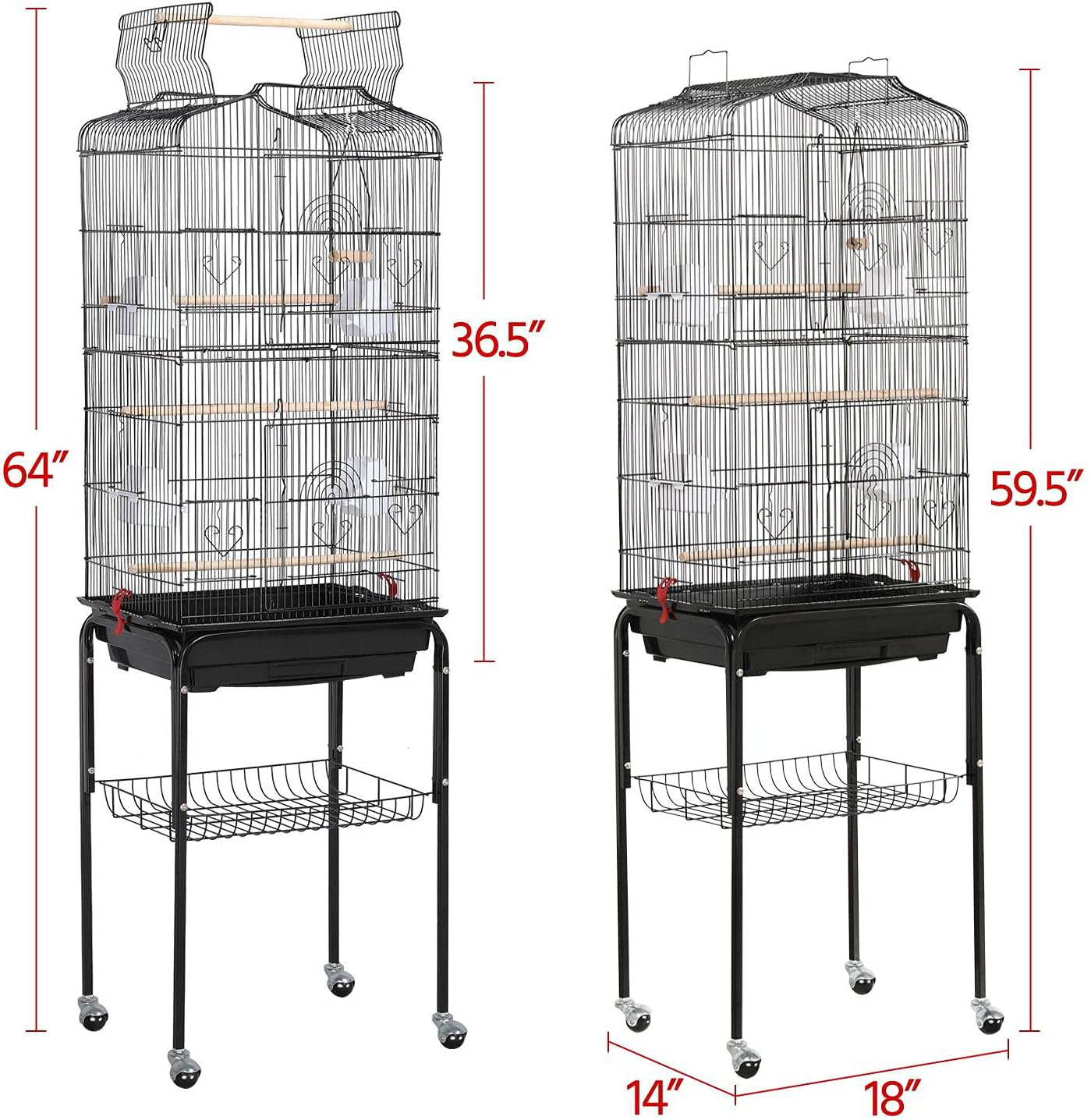 Latitude Run® 64-inch Play Open Top Medium Small Bird Cage with ...
