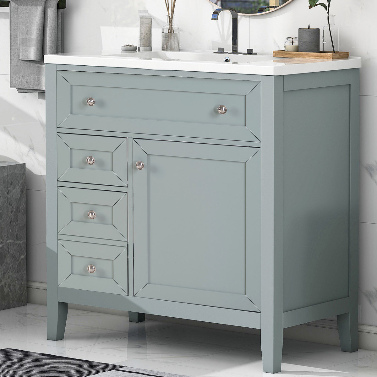 Ebern Designs Solid Wood Bathroom Vanity With Undermount Sink - Soft ...