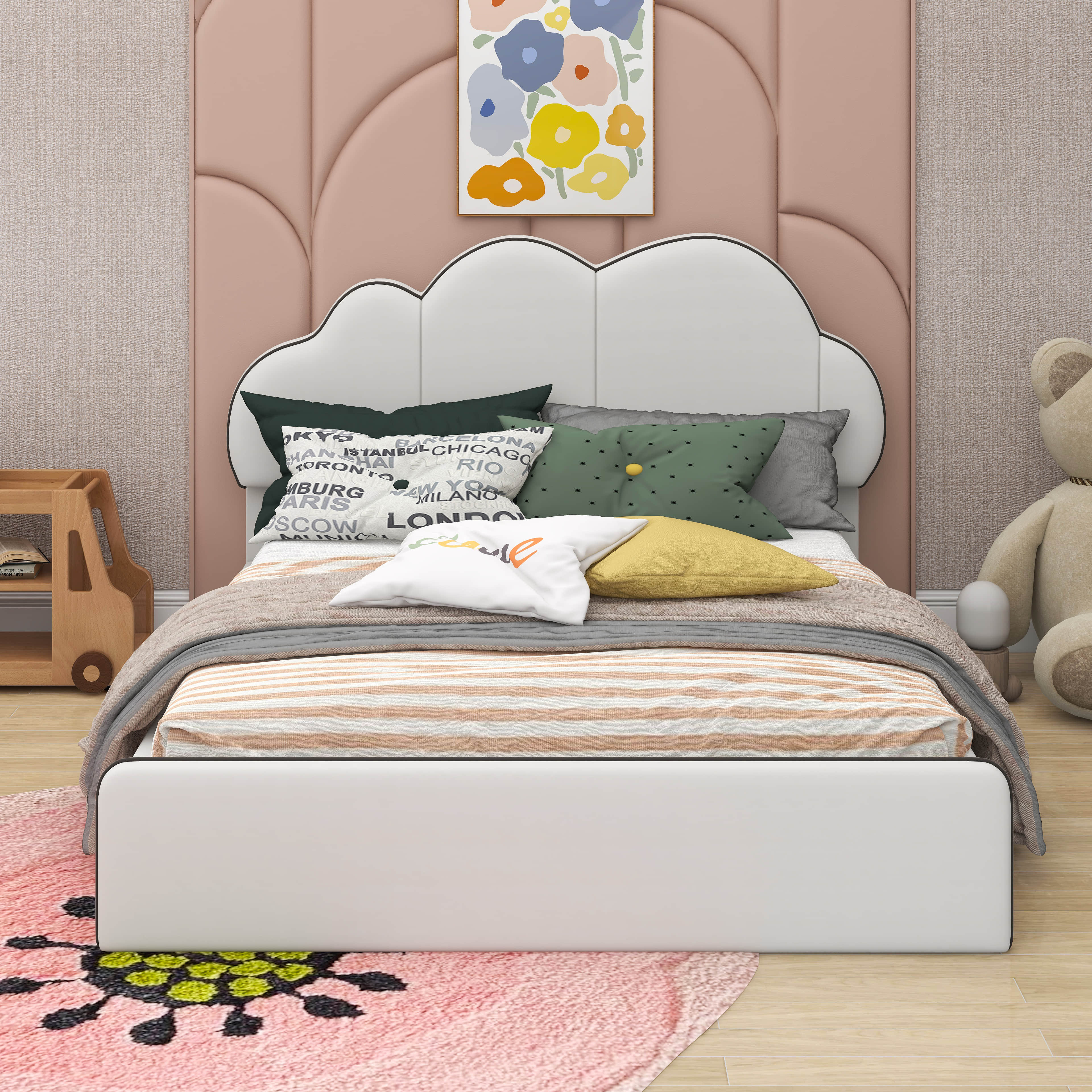 Brayden Studio® Queen Upholstered Platform Bed With Cloud-Shaped ...