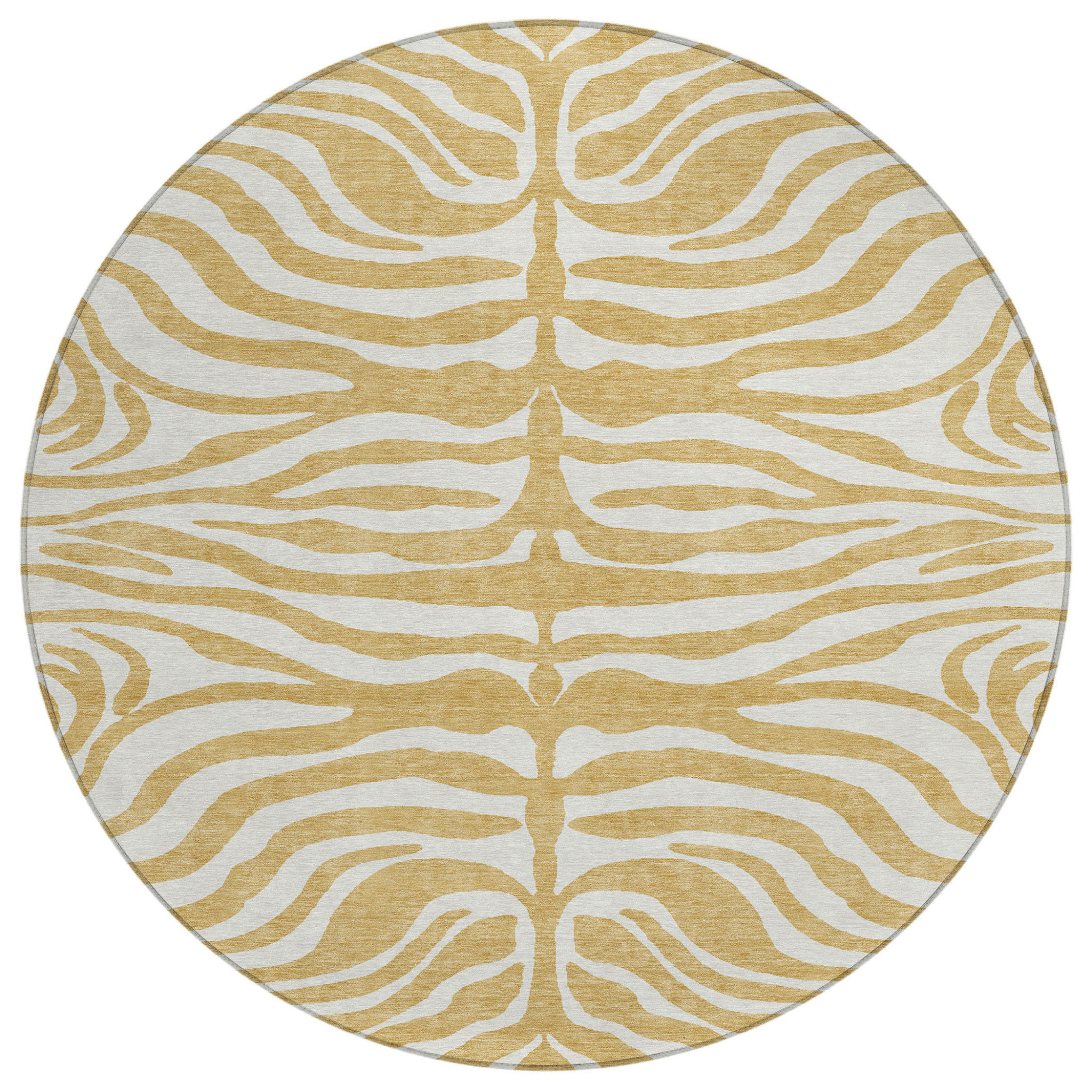 HomeRoots 8' Gold Round Animal Print Washable Indoor Outdoor Area Rug ...