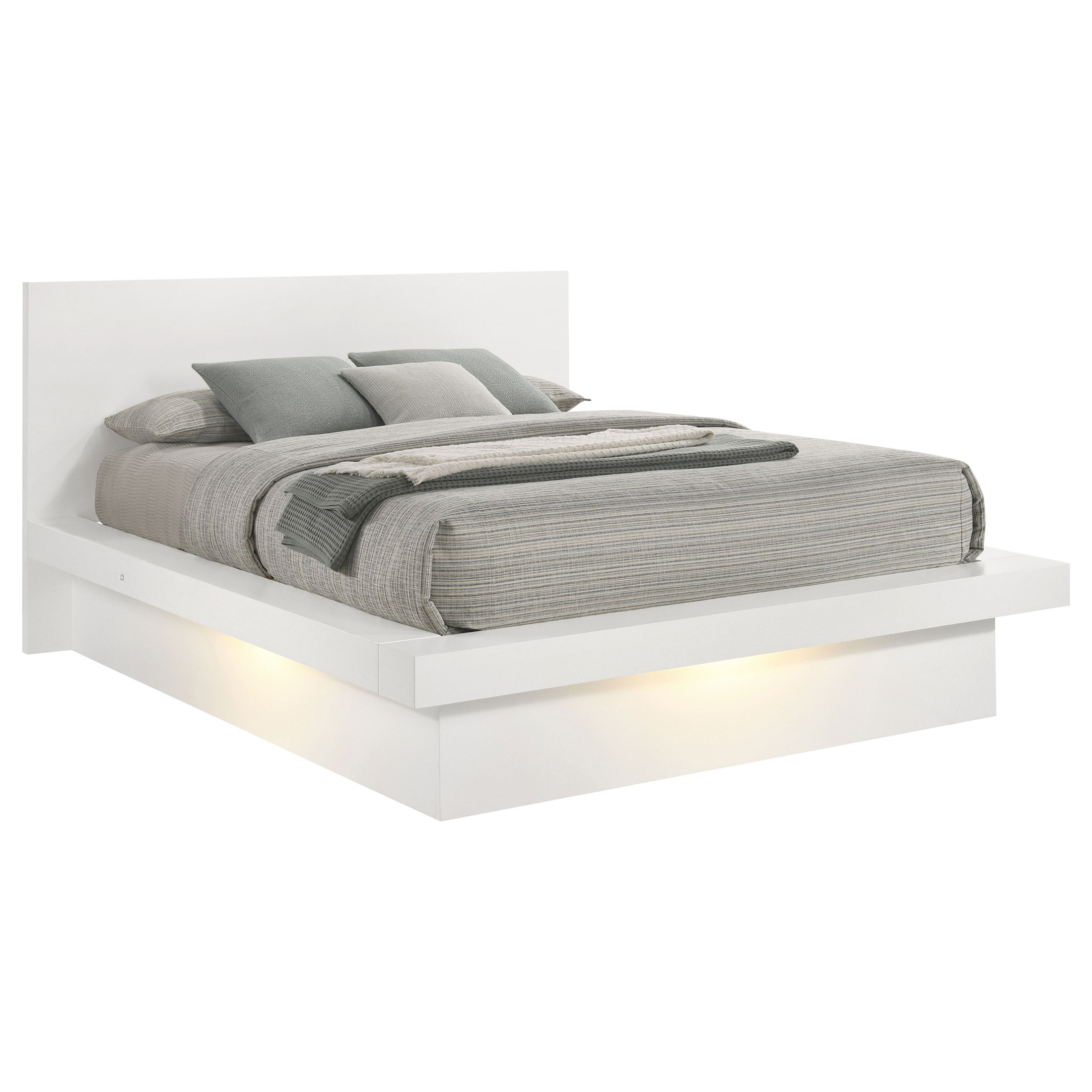 Orren Ellis Tokyo Snow White Wood Queen LED Panel Bed | Wayfair