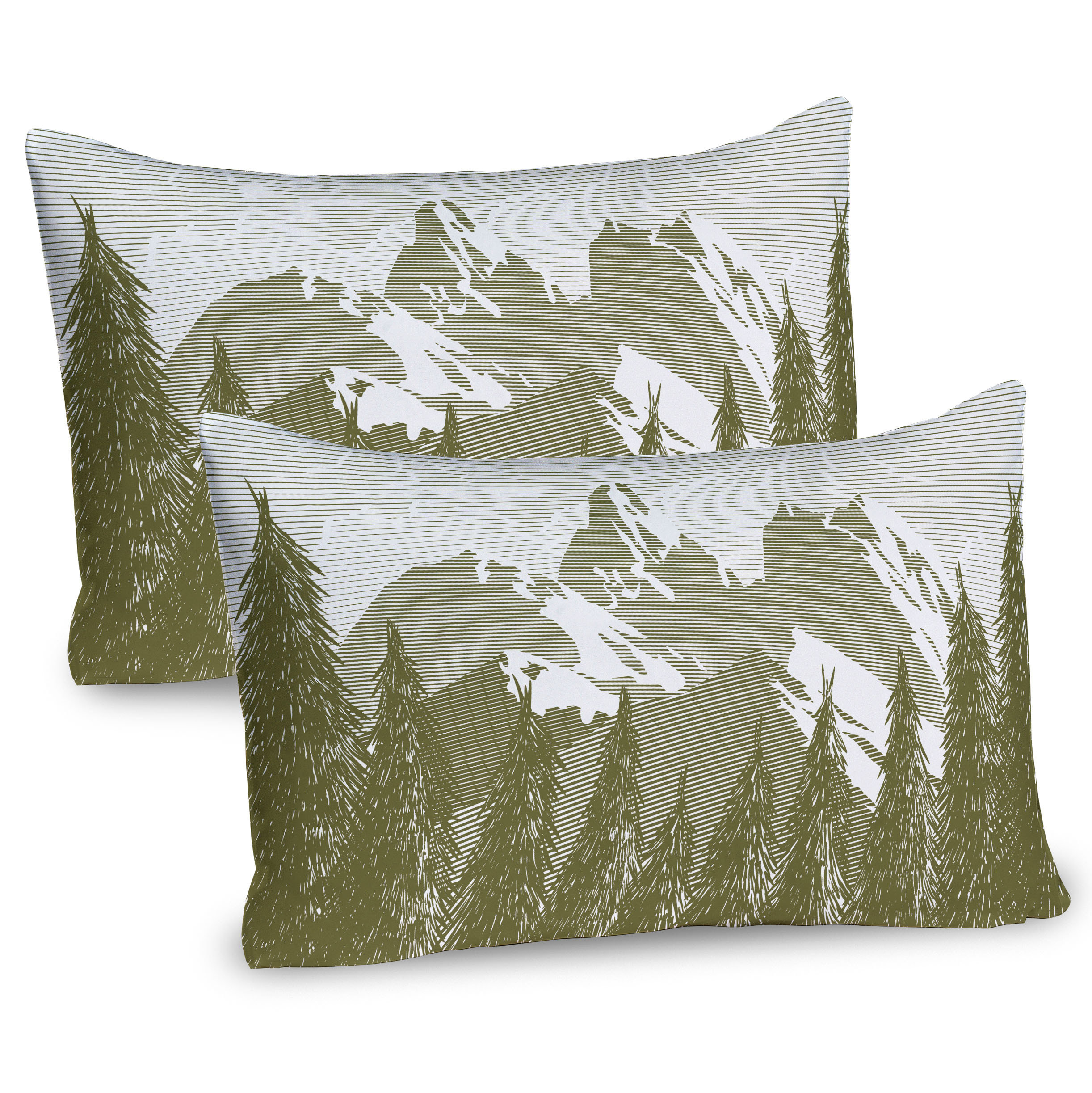 Ambesonne Nature Pillow Sham 2 Pack Woodcut Style Mountain Land Army ...