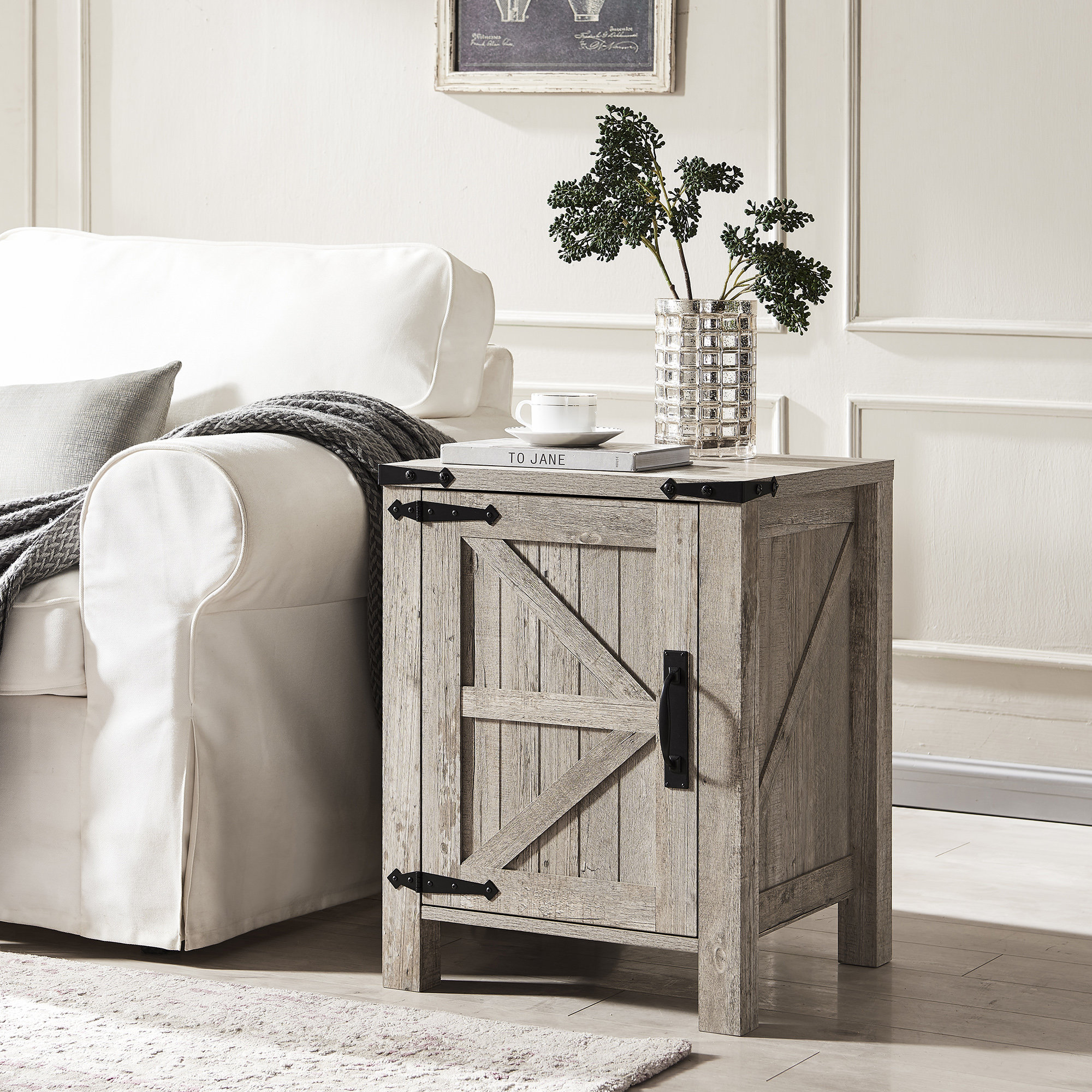 Gracie Oaks Clairese 18" Farmhouse End Table Storage Shelf, Nightstand ...