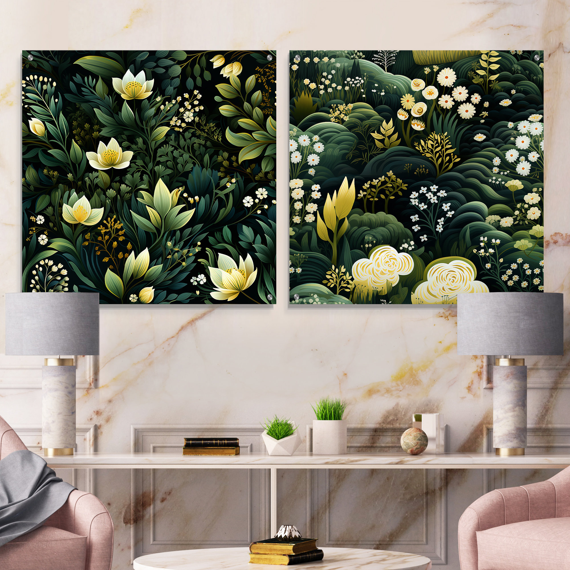 Design Art Green Forest Botanical Pattern - Abstract Botanicals Acrylic ...