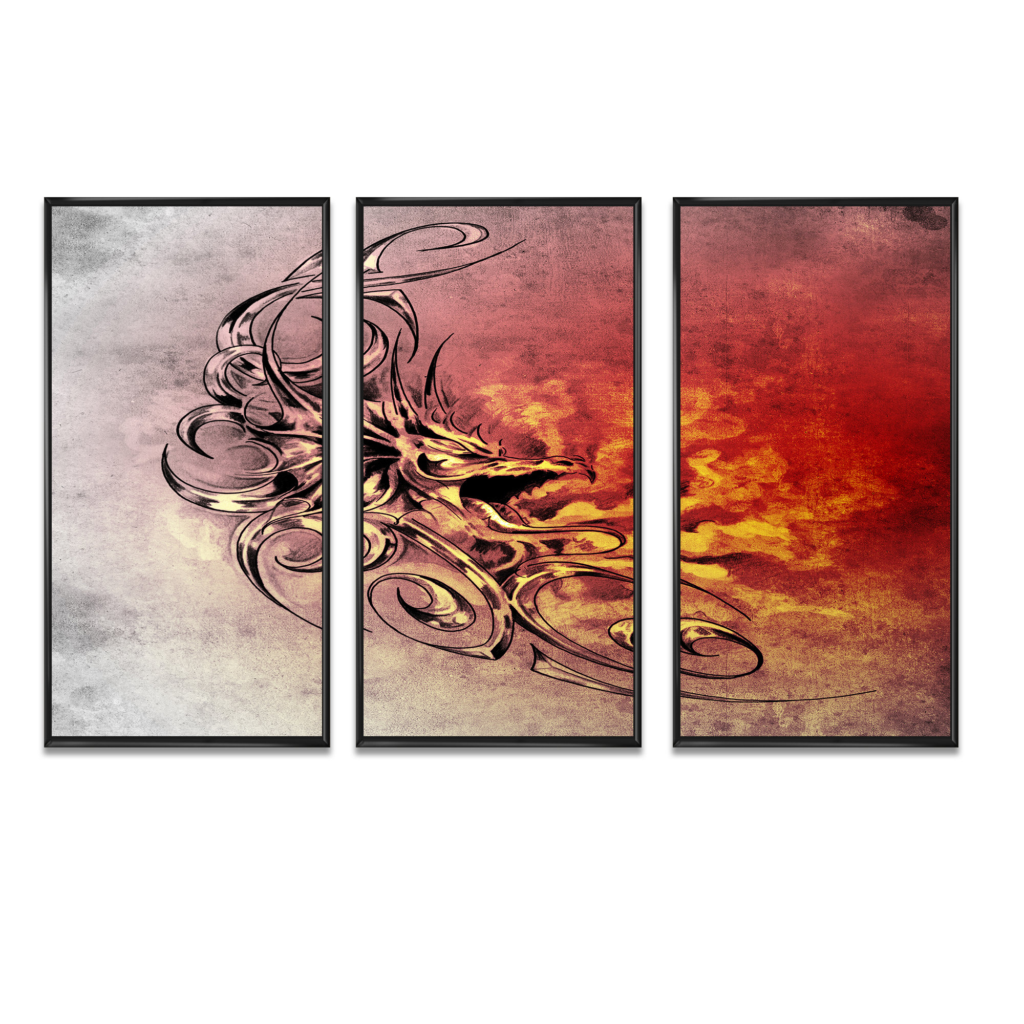 Orren Ellis Medieval Dragon Tattoo Sketch - Portrait Framed Canvas Wall ...