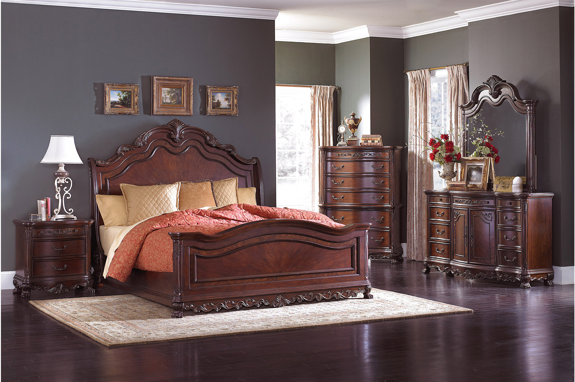 Bloomsbury Market Faith Park Cherry Sleigh Bedroom Set King 3 Piece ...