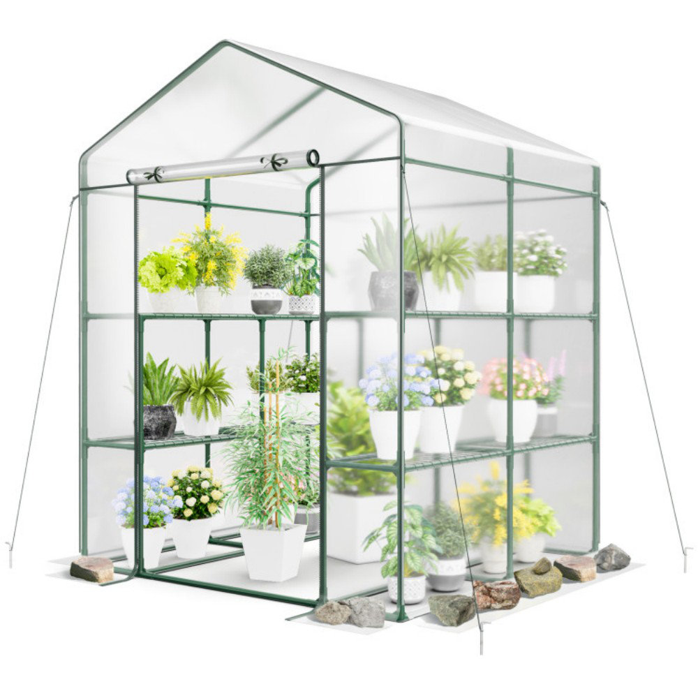 Costway Portable Mini Greenhouse With 3 Tiers 8 Shelves Roll-up ...
