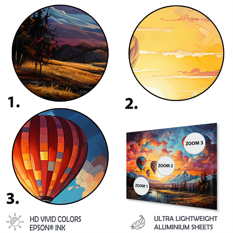 Latitude Run® Yellow Hot Air Ballon III - Hot Air Balloon Metal Wall ...