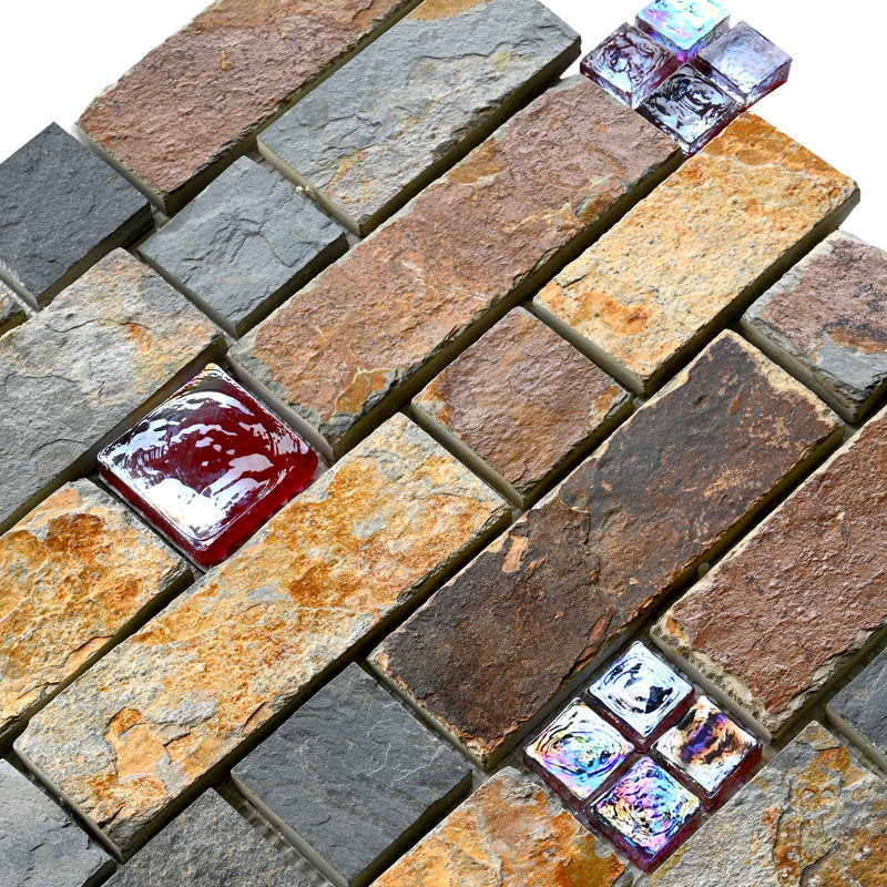 Mosaic Kitchen 12" x 12" Slate/Glass Mosaic Sheet Wall Floor Use Tile ...