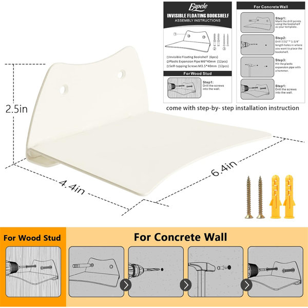 Rebrilliant Invisible Floating Bookcase, Heavy-Duty Steel Bookrack ...
