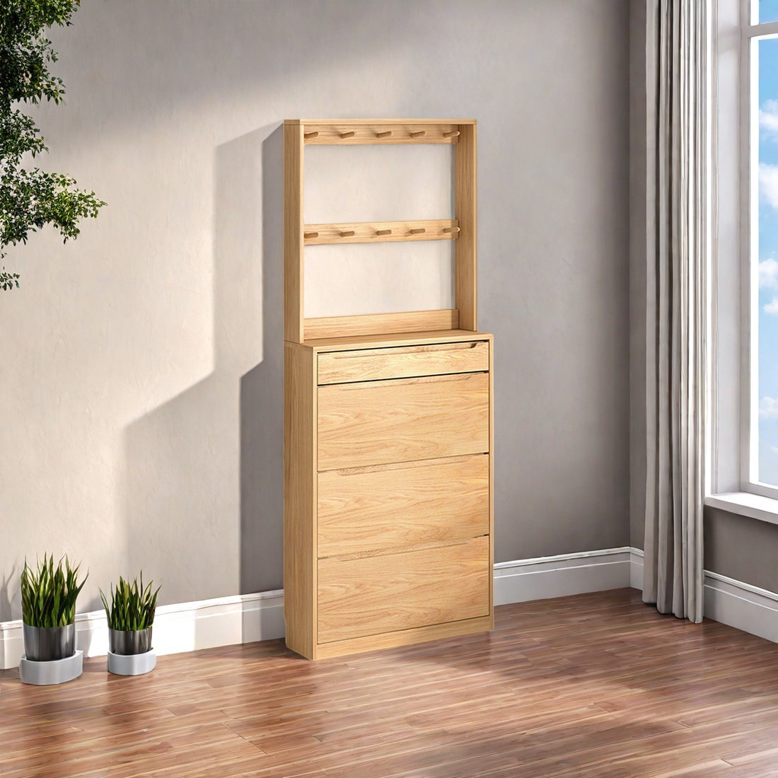 Elegant Home Furnishings.s Solid Oak Entryway Coat Rack & Shoe Cabinet | Wayfair