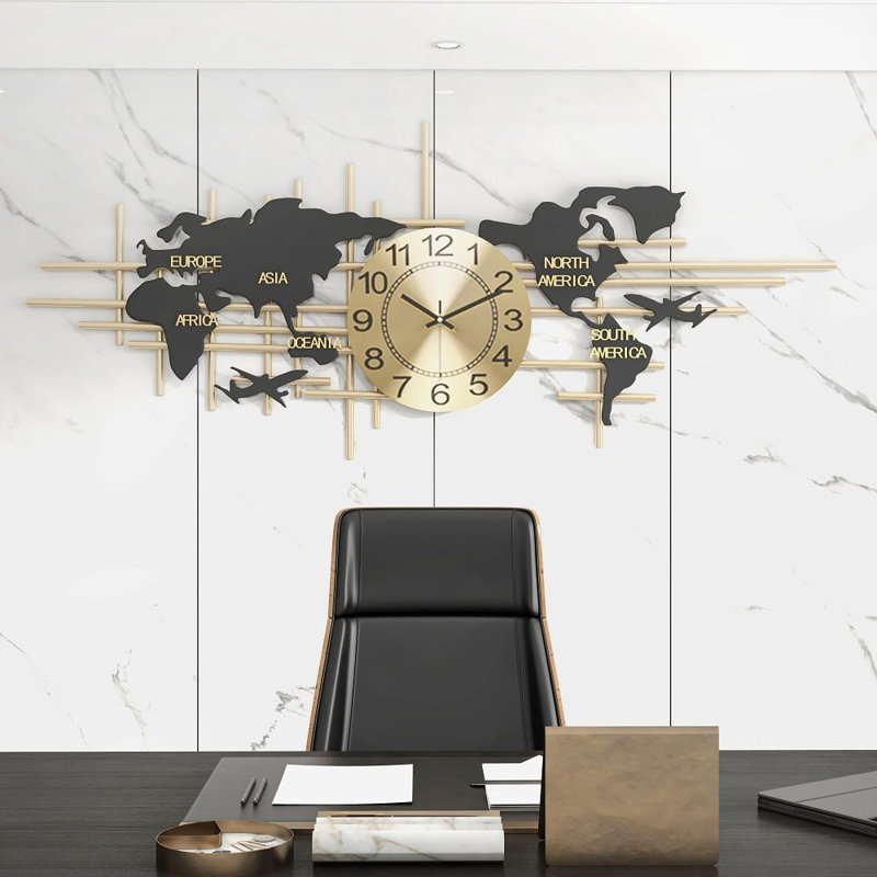 Mercer41 38" Modern Metal Large Map Wall Clock Decor Creative Silent ...