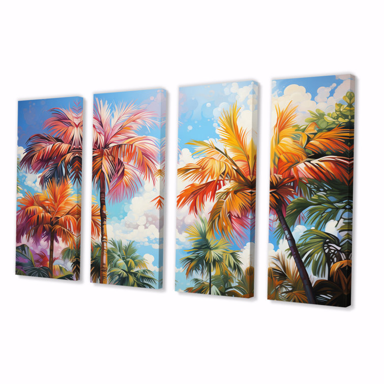 Bay Isle Home Colourful Palm Trees Collage IX On Canvas 4 Pieces Print ...