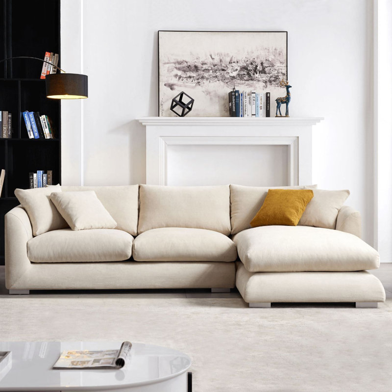 Latitude Run® Jessus Contemporary 110-Inch Feathers Sectional Sofa with ...