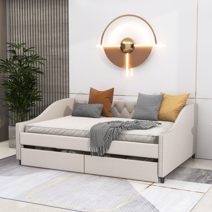 House of Hampton® Devyon Full Size 2 Drawers Upholstered Daybed with ...