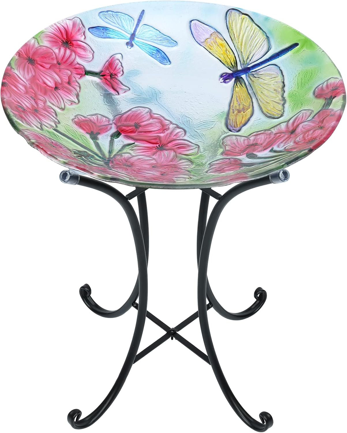 Dakota Fields Dragonfly Large Bird Bath Bowl With Metal Stand, Glass ...