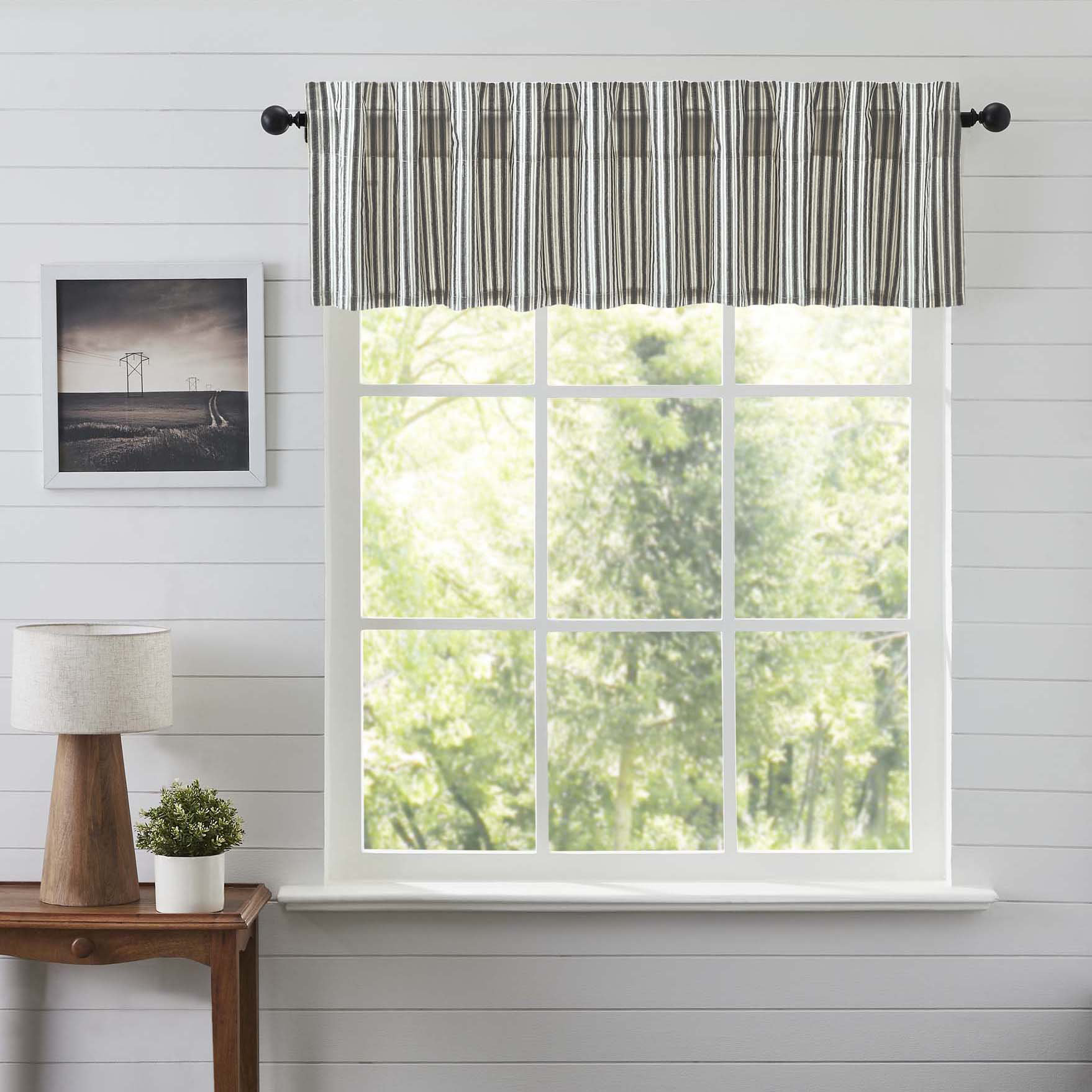 VHC Brands Ashmont Striped Cotton Tailored Window Valance in Charcoal ...