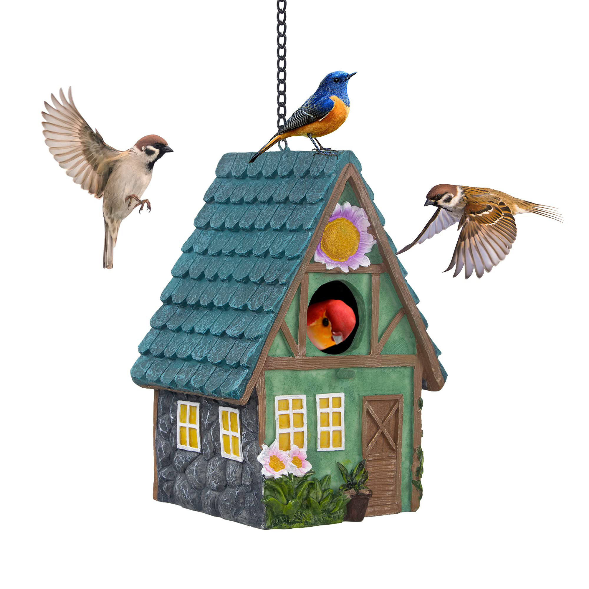 August Grove® Bird Houses For Outside, Resin Bird House With Hang Chain ...