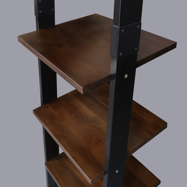 17 Stories 5-tier Leaning Ladder Bookcase With Solid American Gum ...