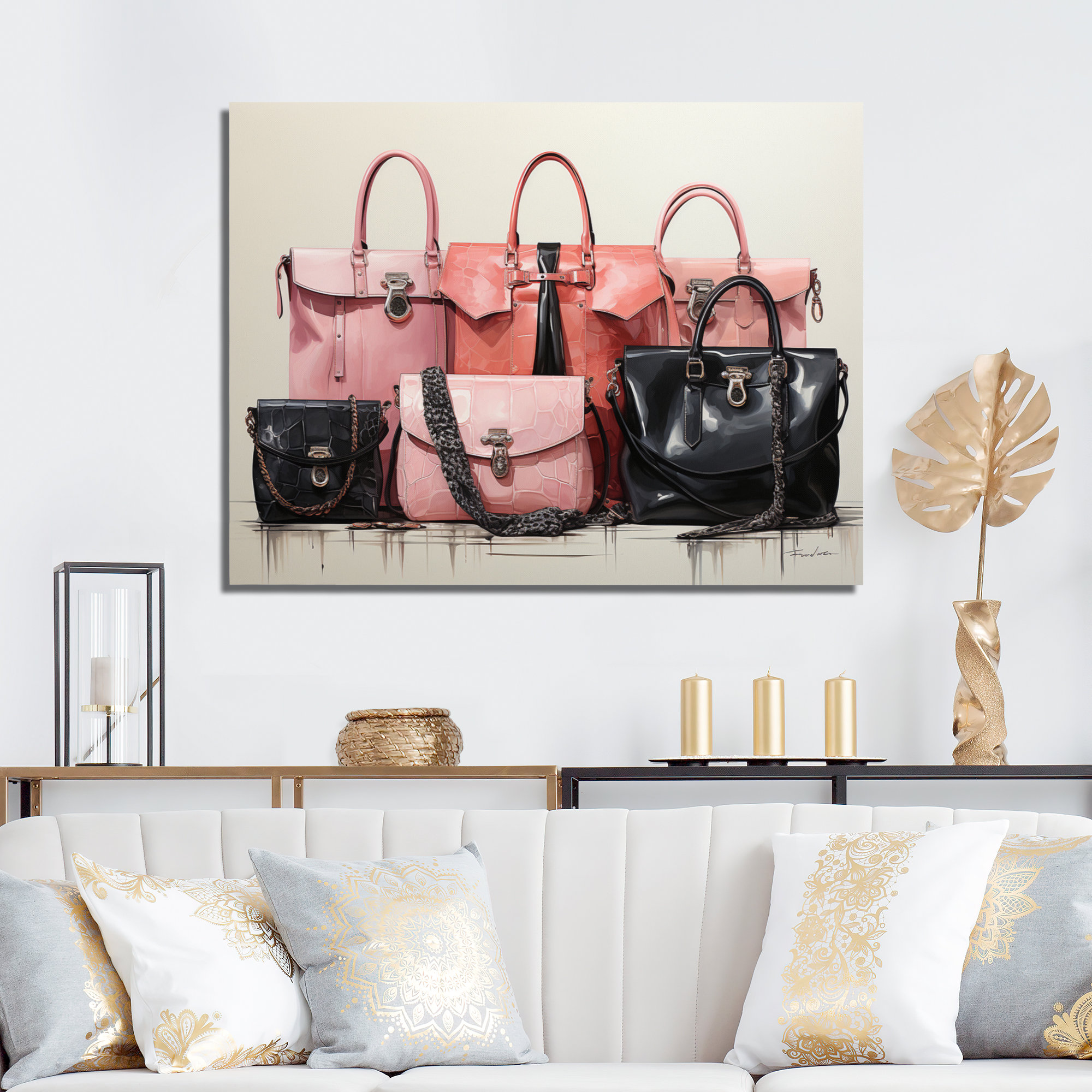Rosdorf Park Pink Designer Bags Glamour IV - Fashion Canvas Art Print ...