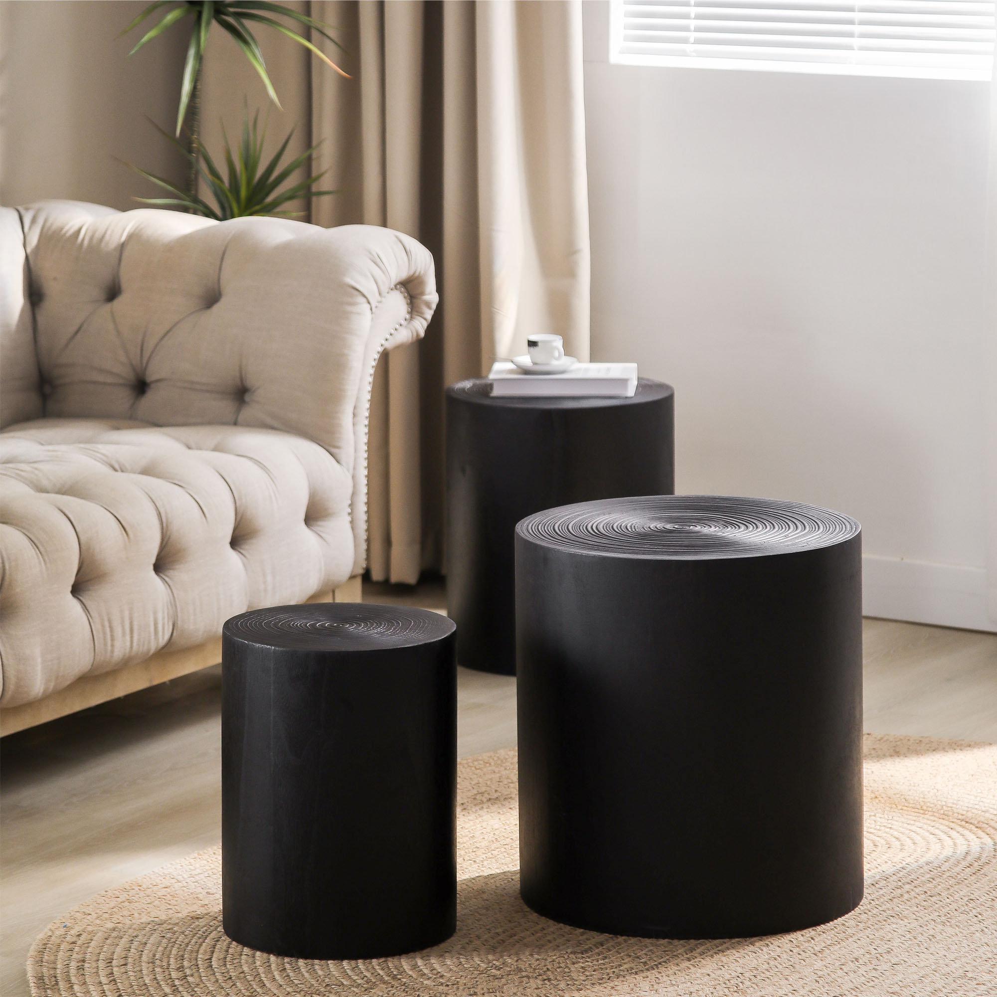 Ebern Designs 3-Piece Rustic Wooden Coffee Table,Tree Stump End Table ...