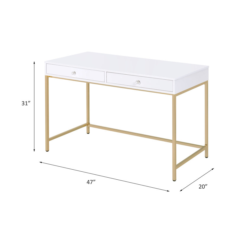 Mercer41 White High Gloss Gold Writing Desk,Home Office Desk | Wayfair