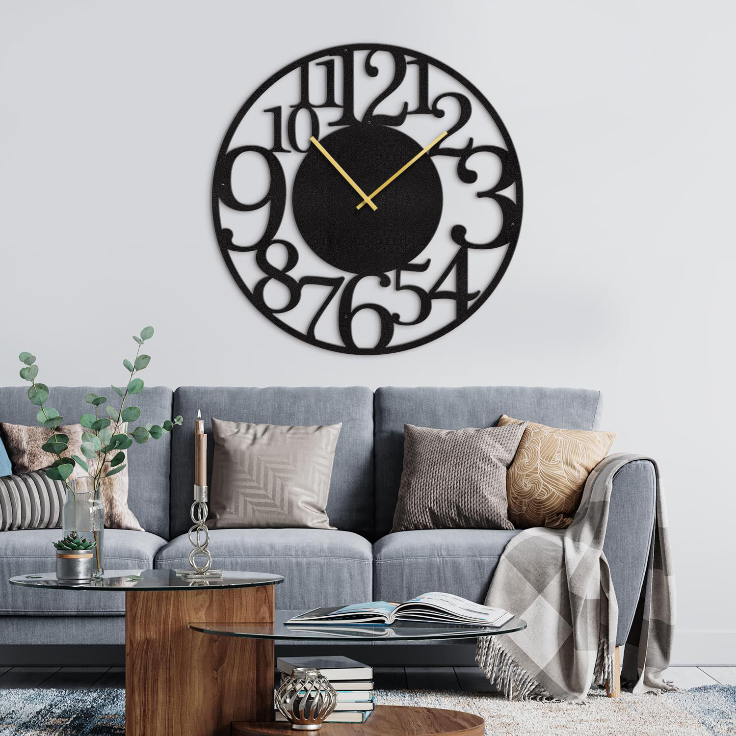 SIGNLEADER Large Metal Wall Clock Contemporary Numbers Wall Sculpture ...
