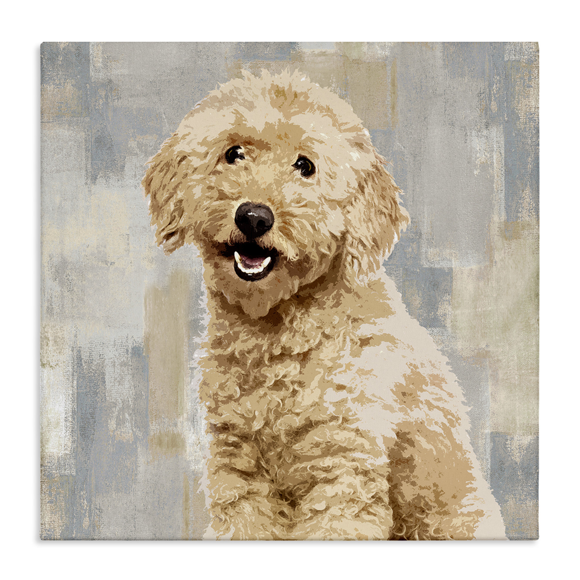 Stupell Industries Smiling Labradoodle Dog Patchwork Gray Beige Pattern ...