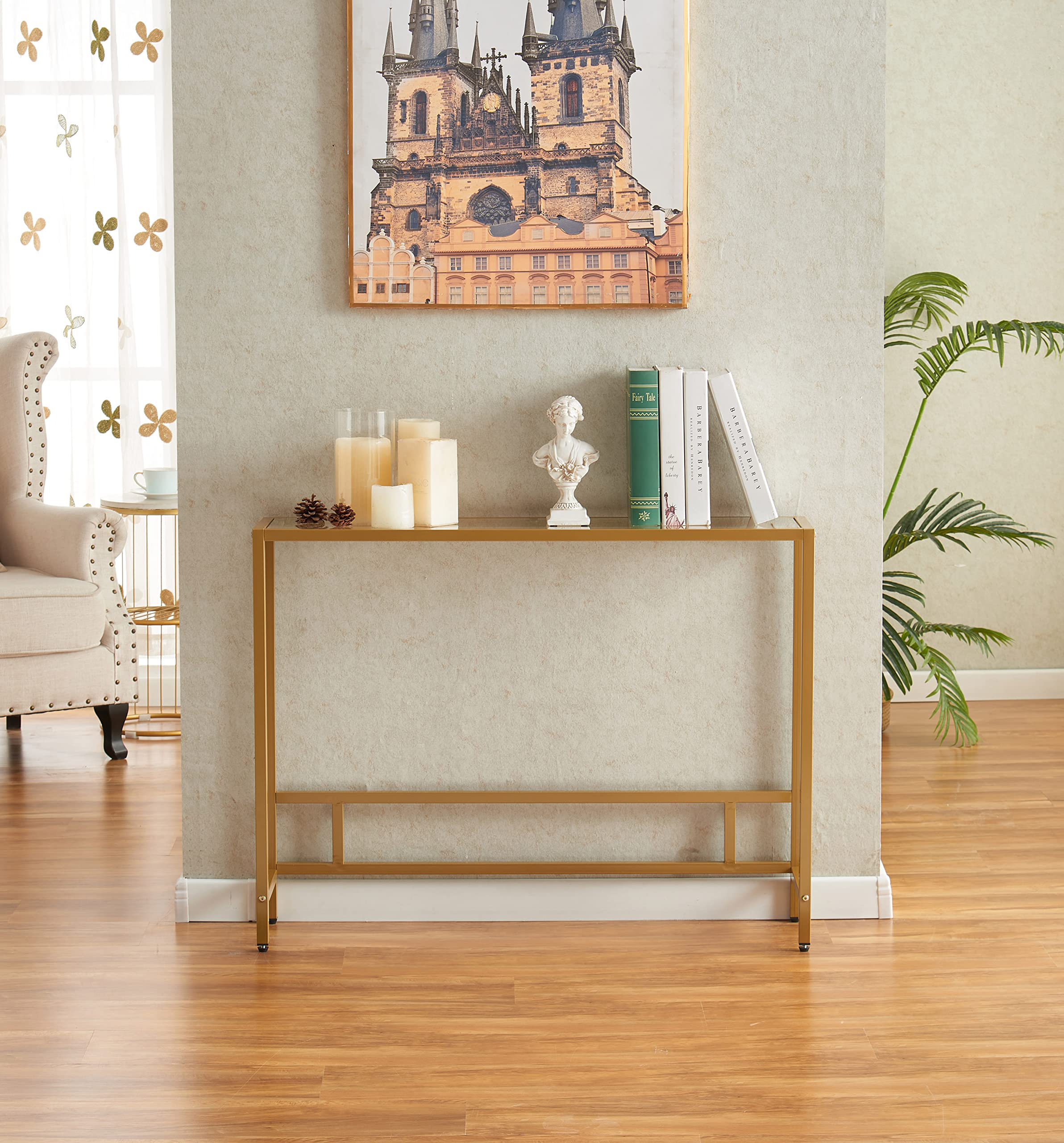 Ebern Designs Small Modern Console Table For Entryway, Tempered Glass ...