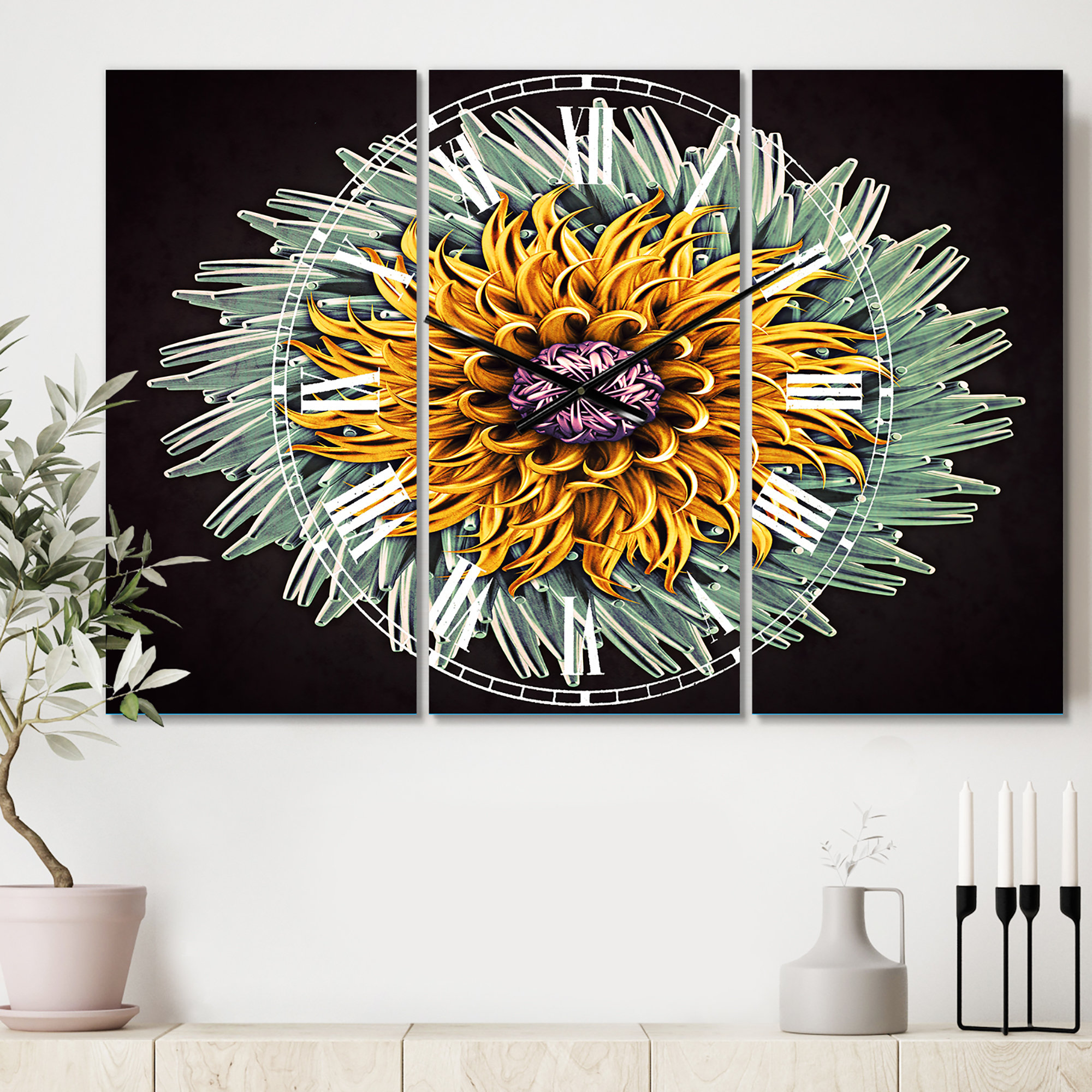 East Urban Home Yellow Blue Abstract 3D Flower - Traditional wall clock ...
