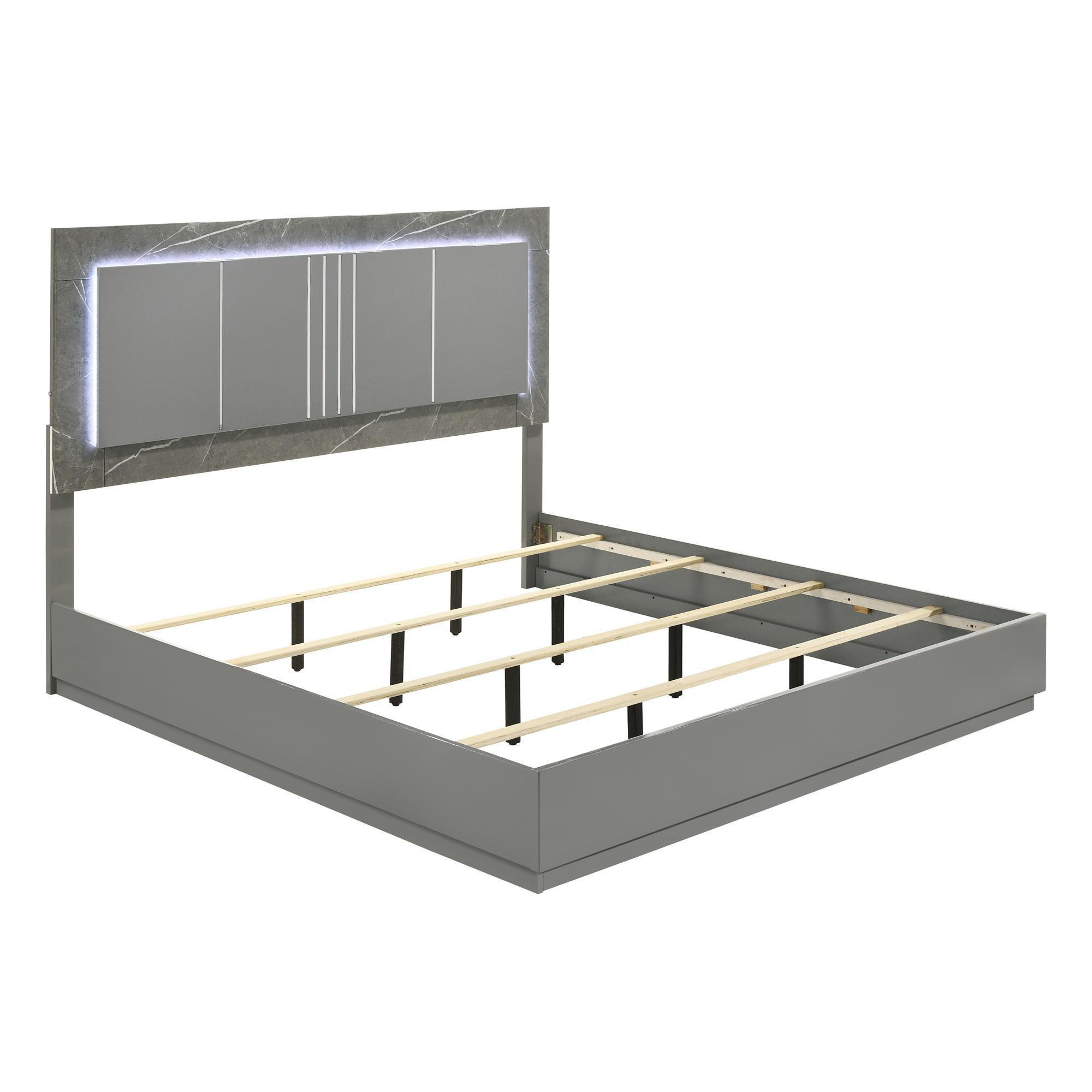 Ivy Bronx Bed – Two-Tone High-Gloss Marble & Lacquer Finish with LED ...