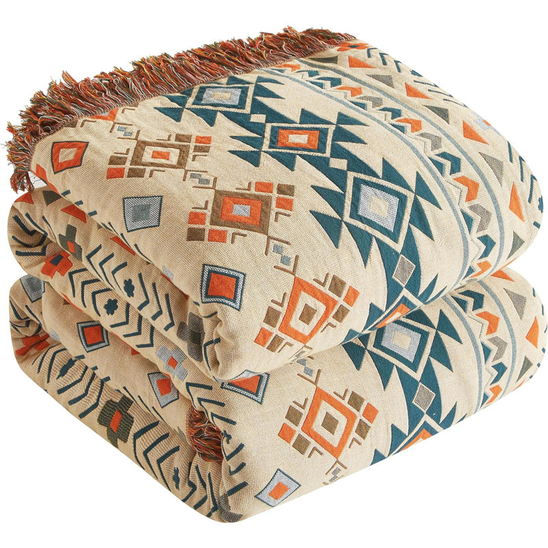 Tobran Boho Throw Blanket,Ultra Soft 4-Layer Muslin Quilt with Vintage ...