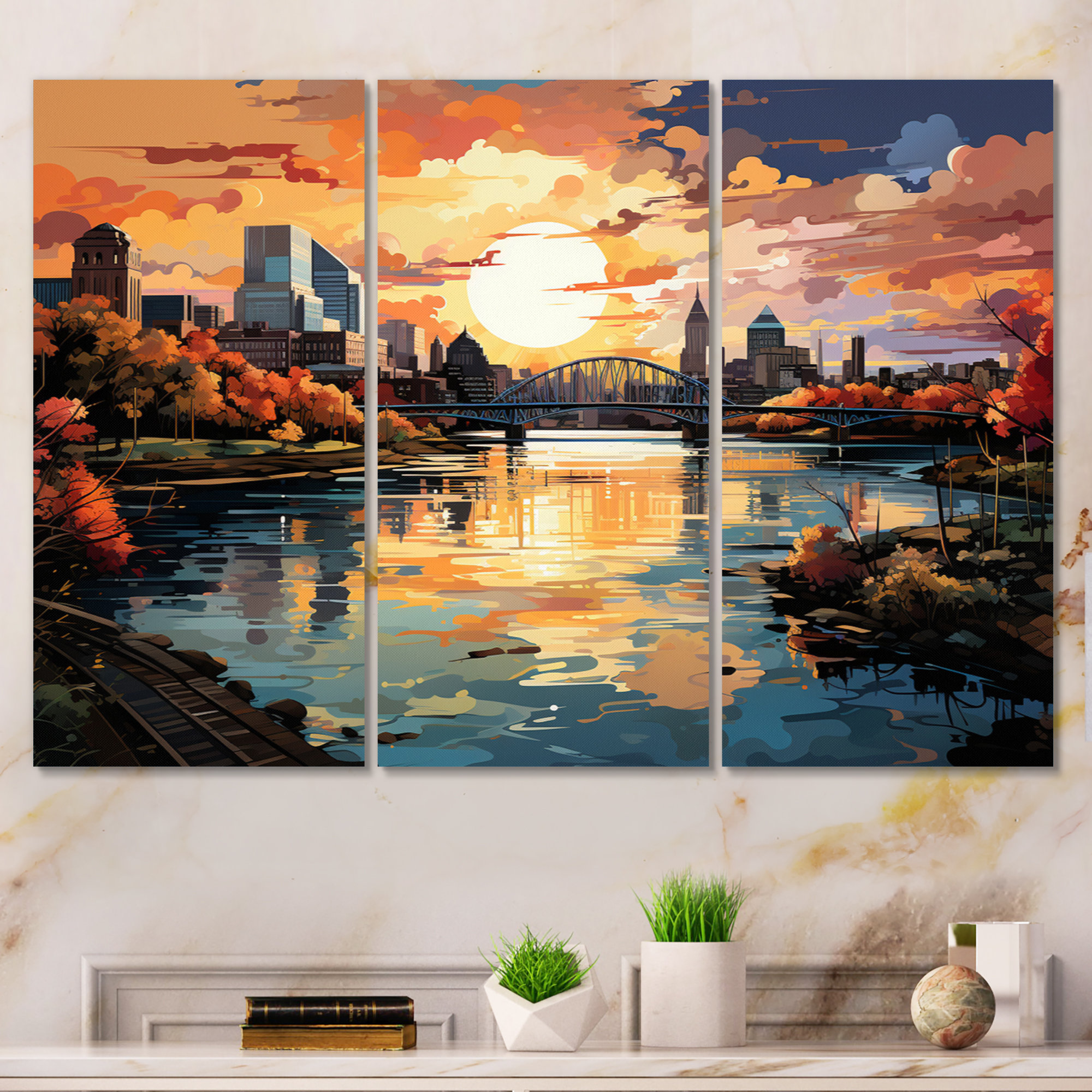 Winston Porter Boston Popart II - 3 Piece Wrapped Canvas Print | Wayfair