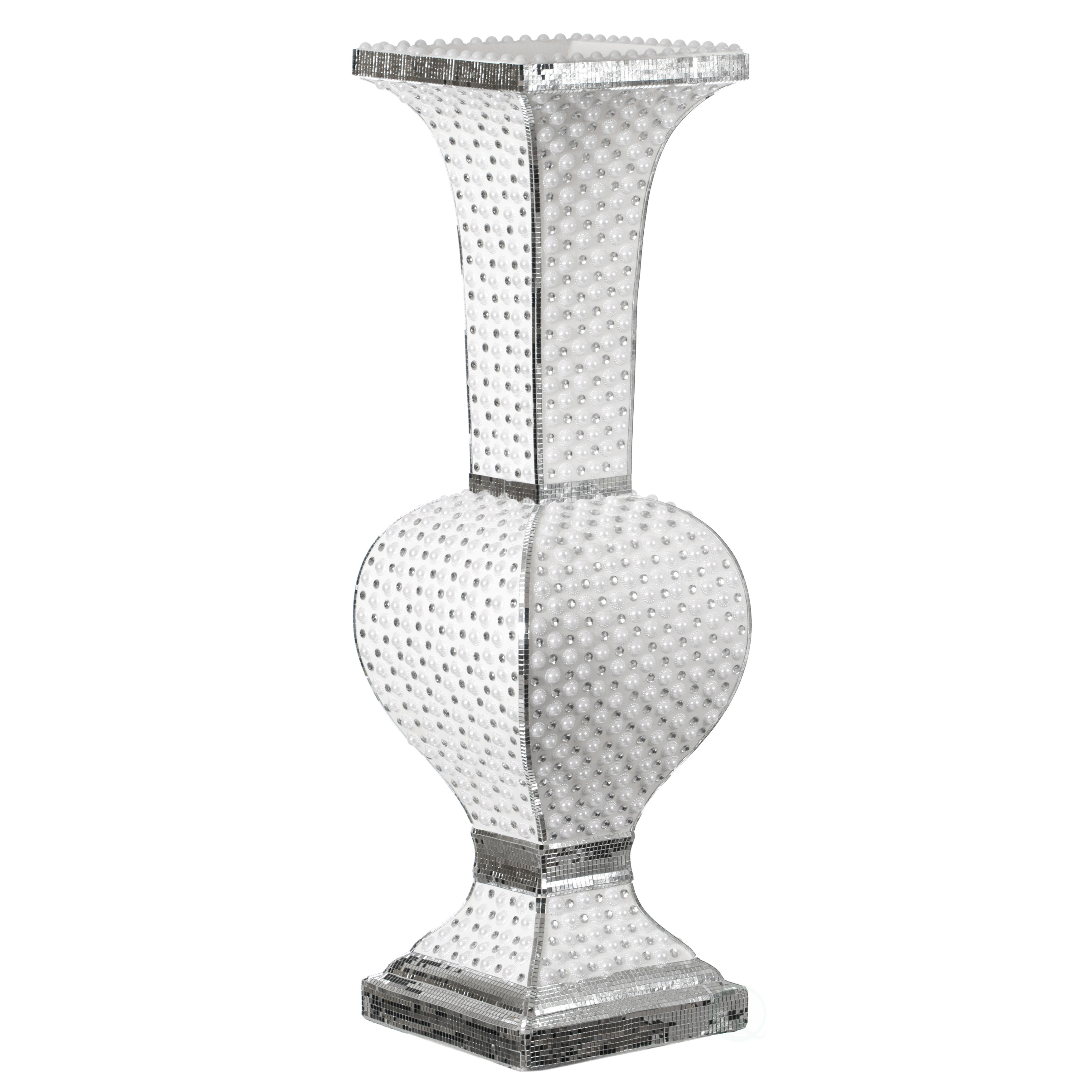 Uniquewise Decorative Trumpet Floor Vase, Silver Studs, White Pearl ...