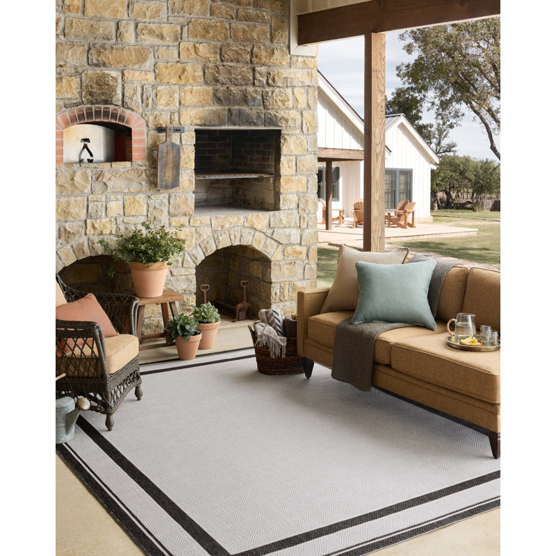 Ebern Designs Badgery Onyx / Ivory Reversible Indoor / Outdoor Area Rug ...