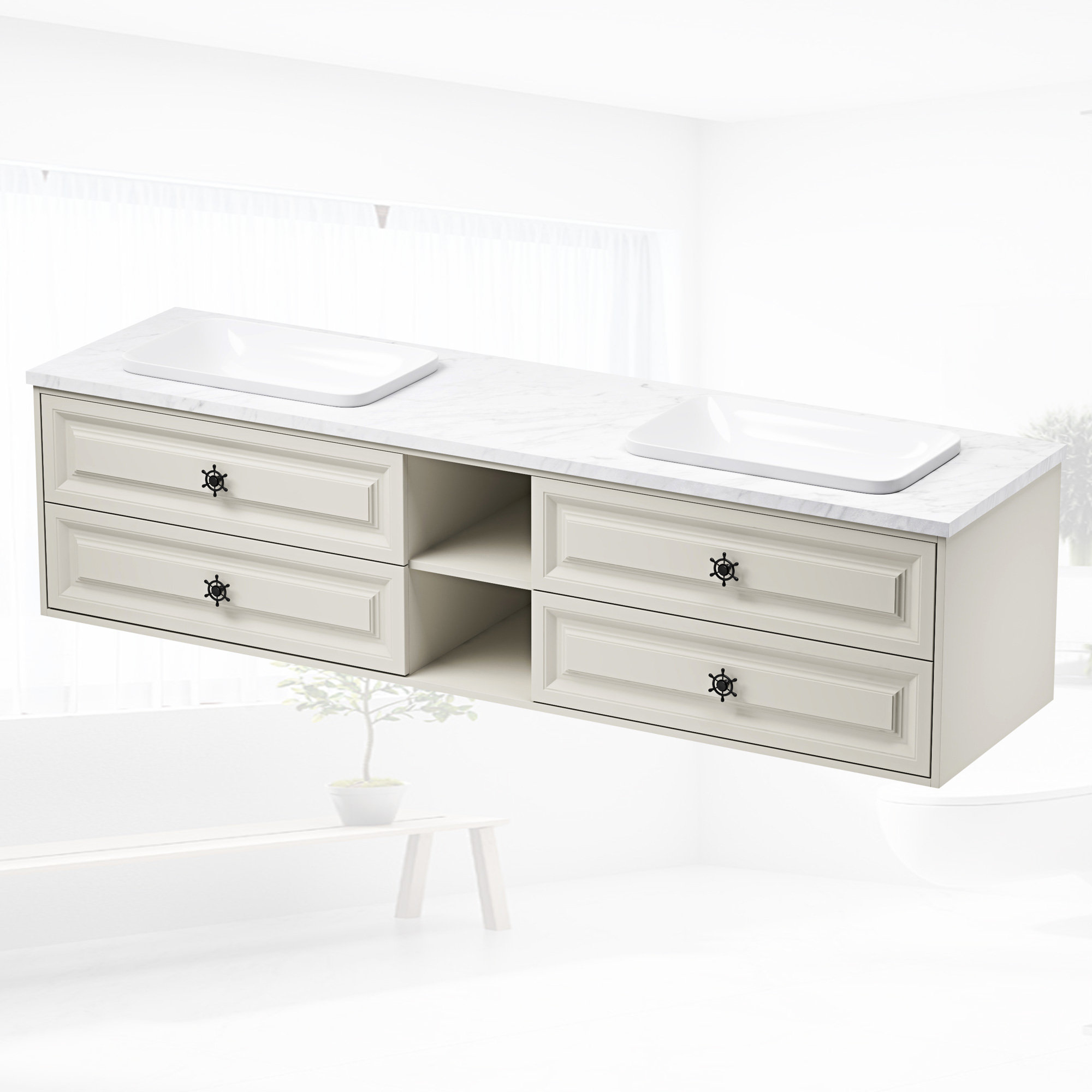 Red Barrel Studio® Nikitha 84'' Double Bathroom Vanity with Marble Top ...