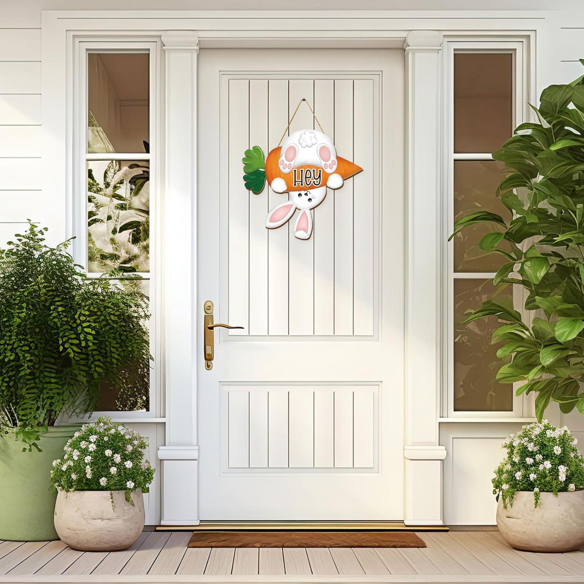 The Holiday Aisle® Easter Wooden Hanging Sign Hey Bunny Front Door Sign ...